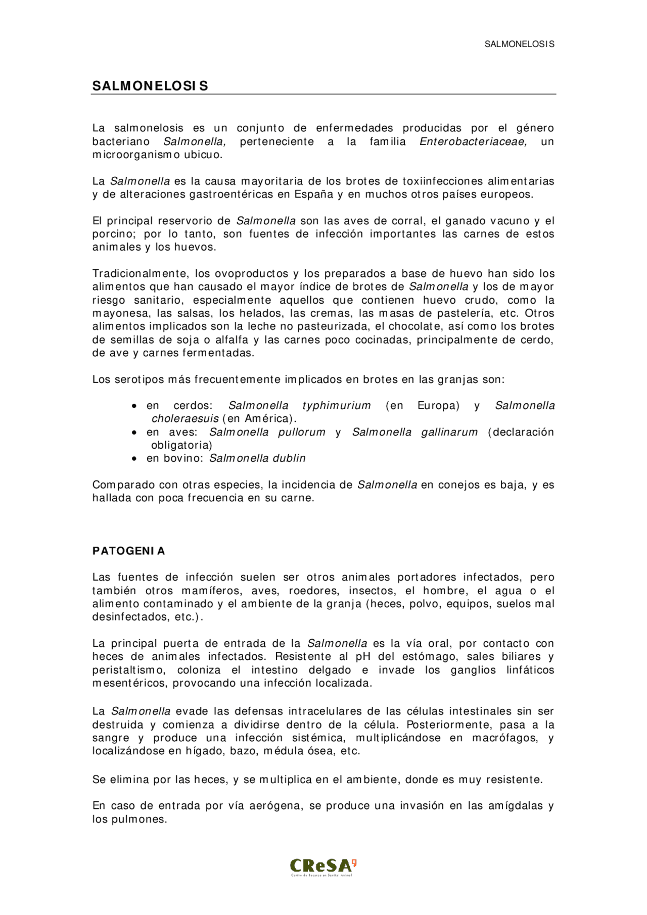 Microorganismos Salmonella Resúmenes De Biología Docsity