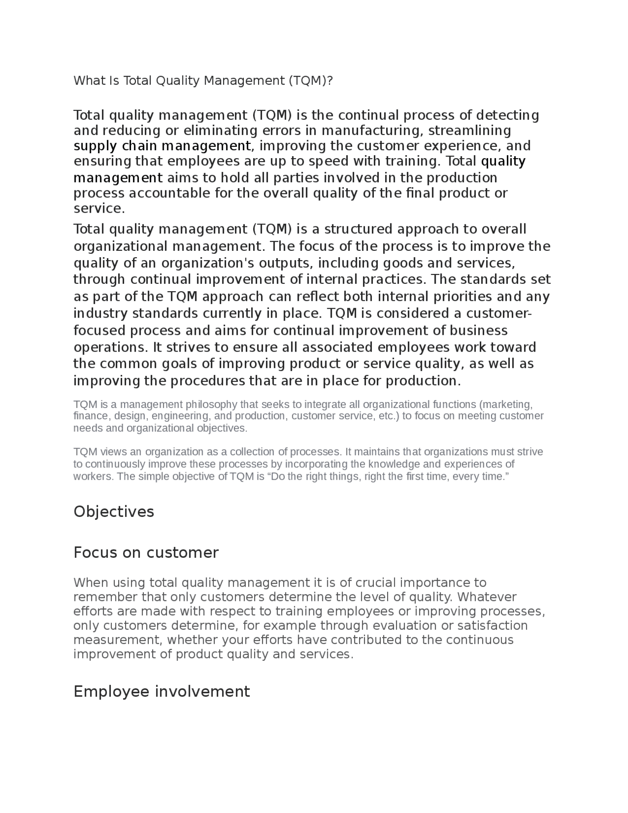 Total Quality Management Docsity