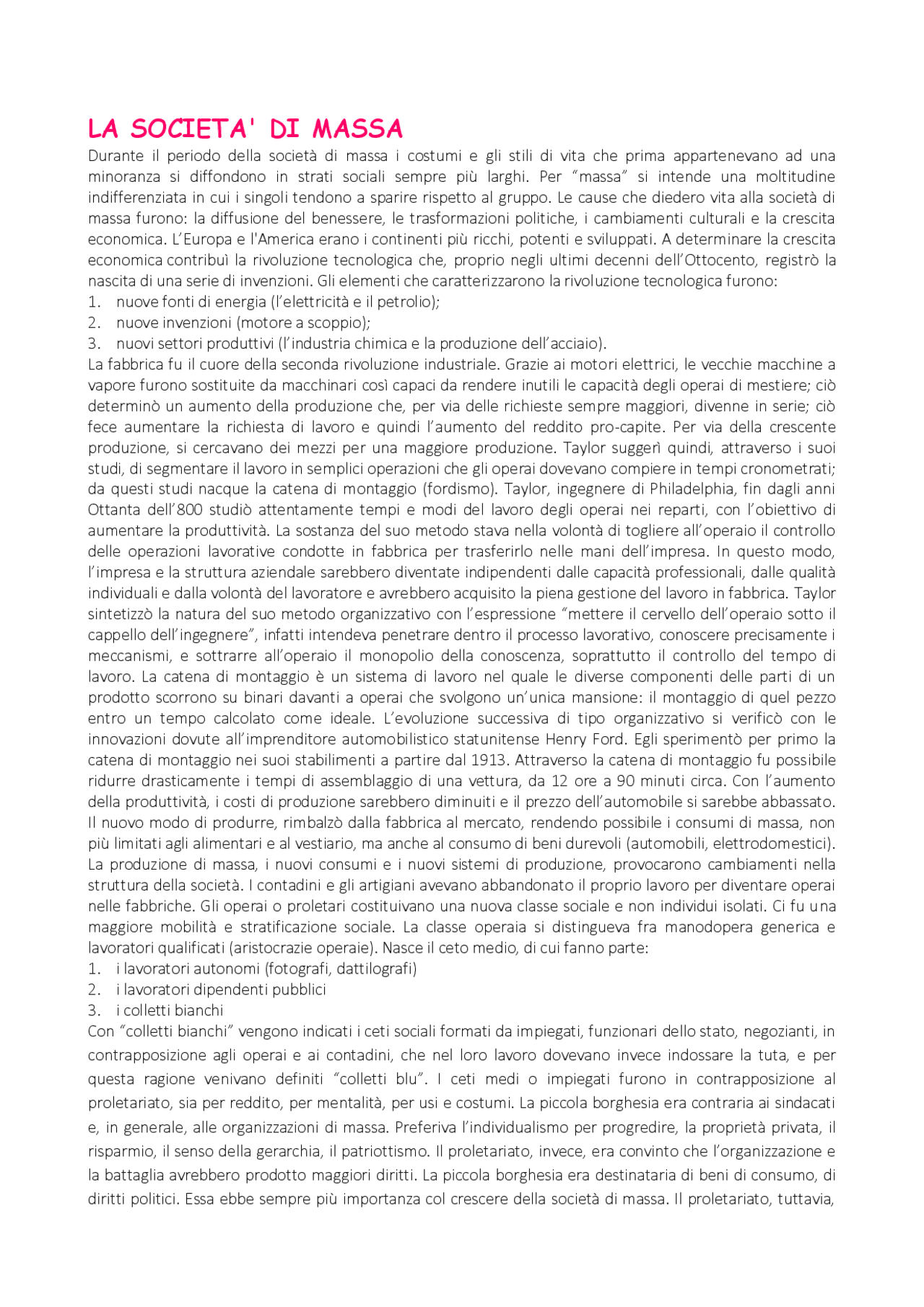 La Società Di Massa Docsity
