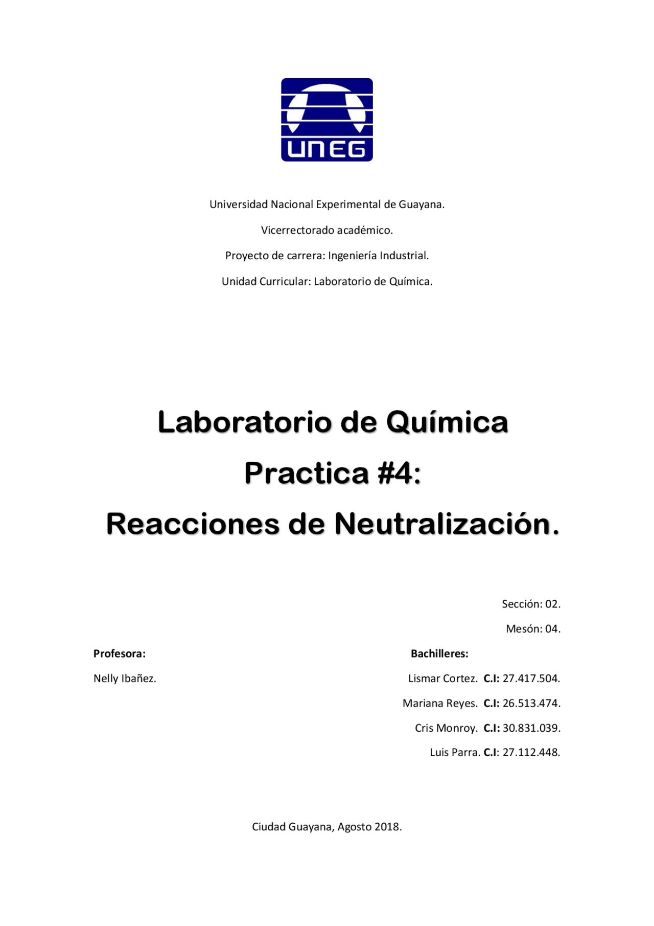 Reacción de neutralizacion | Apuntes de Química Industrial | Docsity