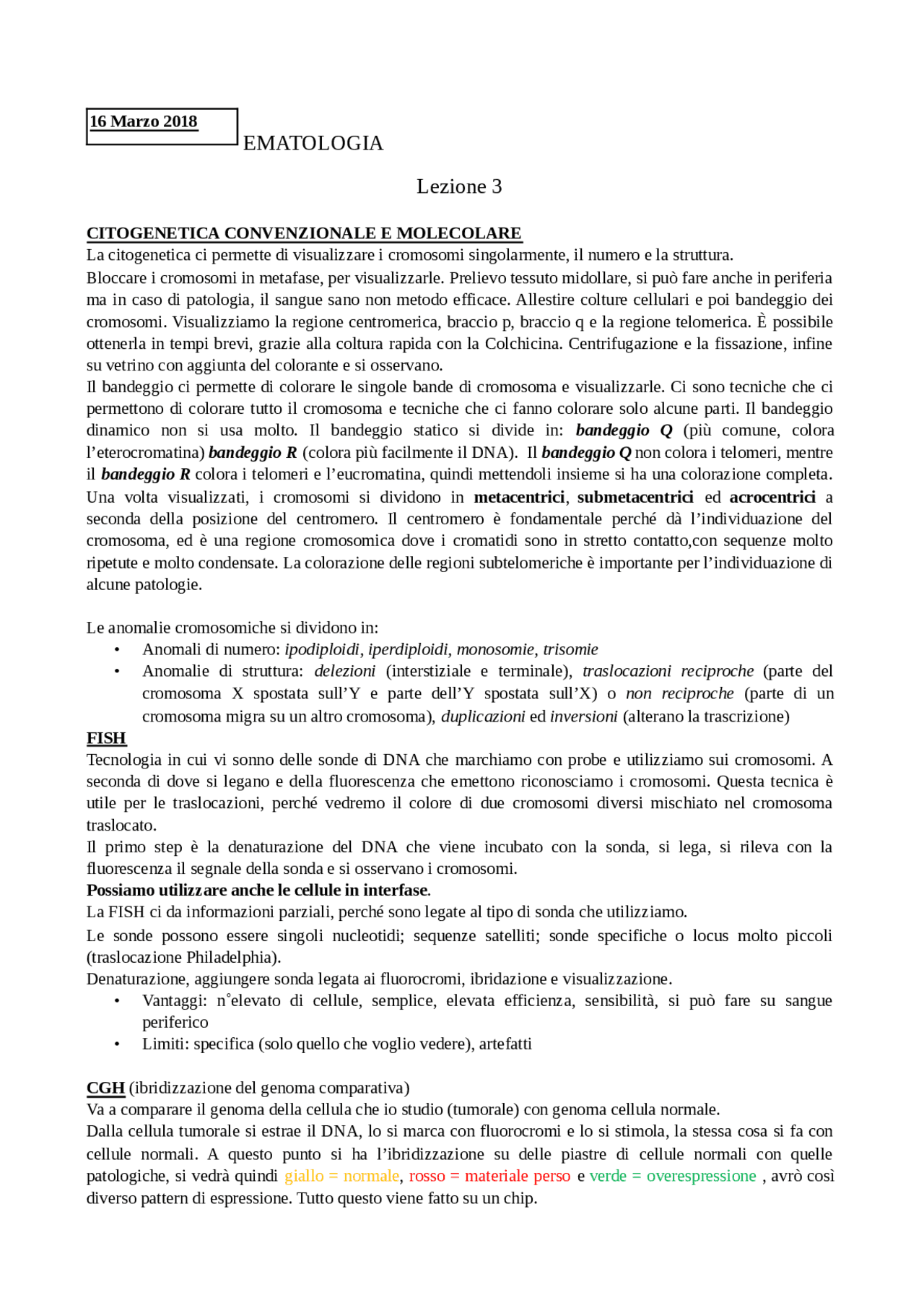 Ematologie: tecniche di biologia molecolare - Docsity