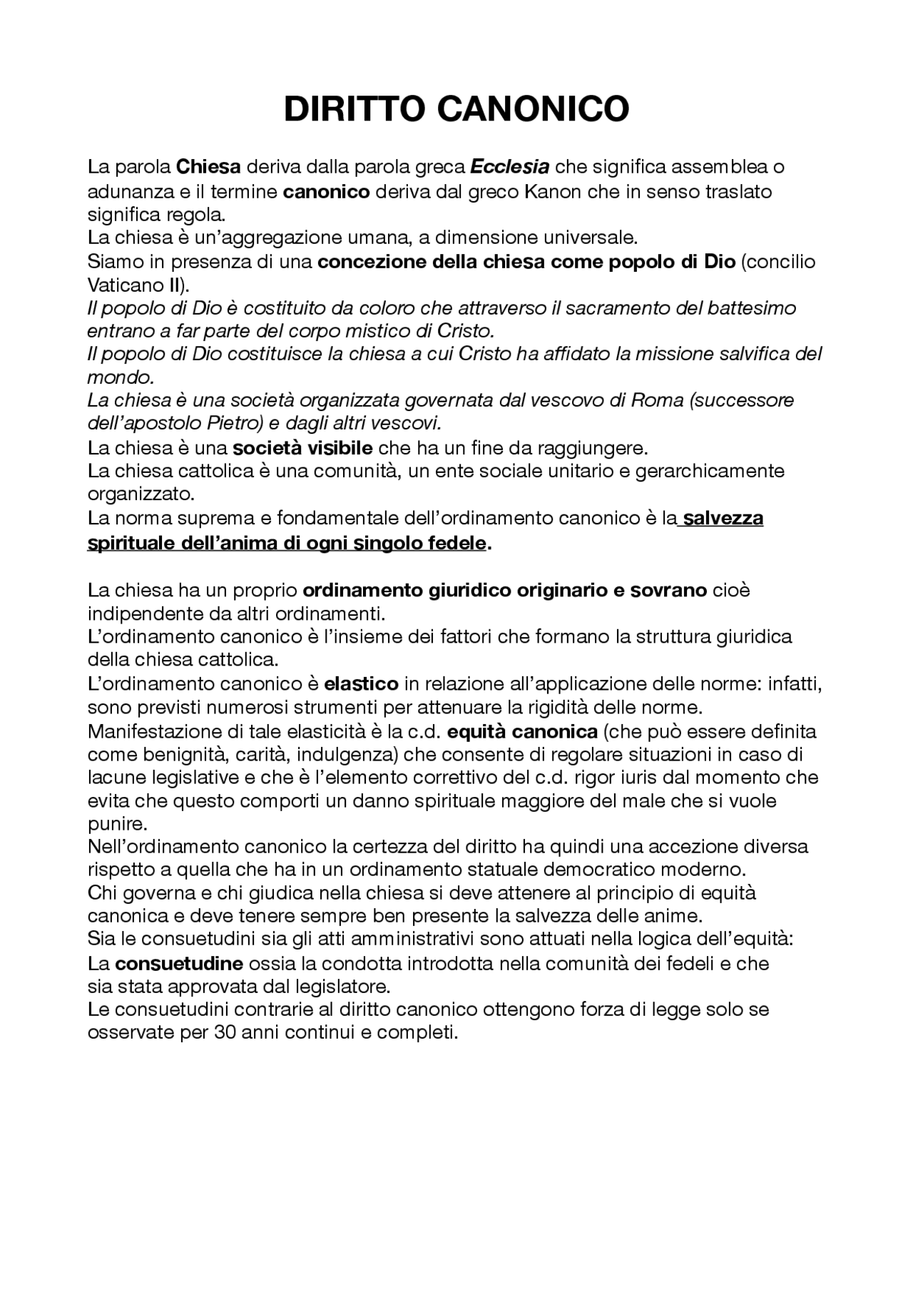 Riassunto Diritto Canonico Docsity