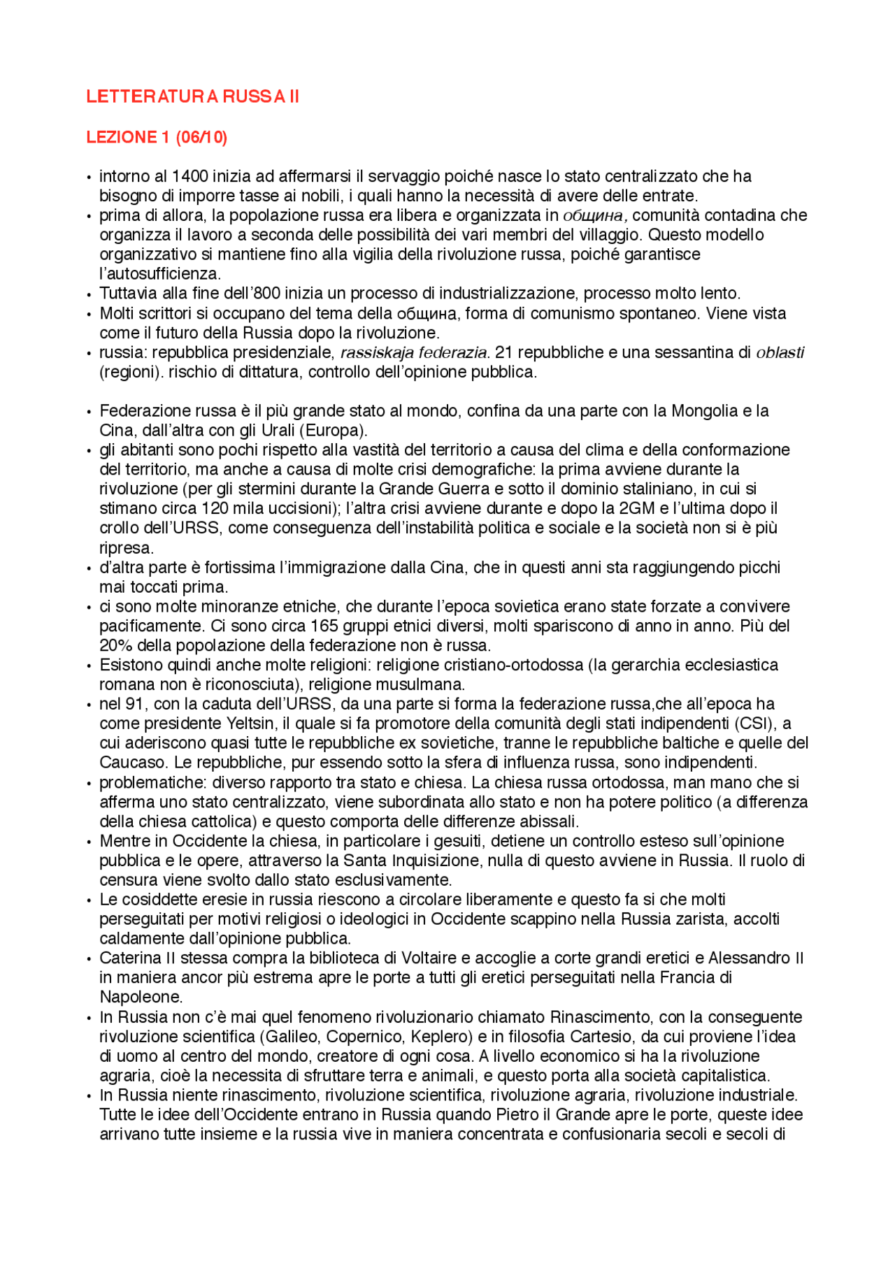 Appunti Di Letteratura Russa 2 Prof Raffaella Faggionato Docsity