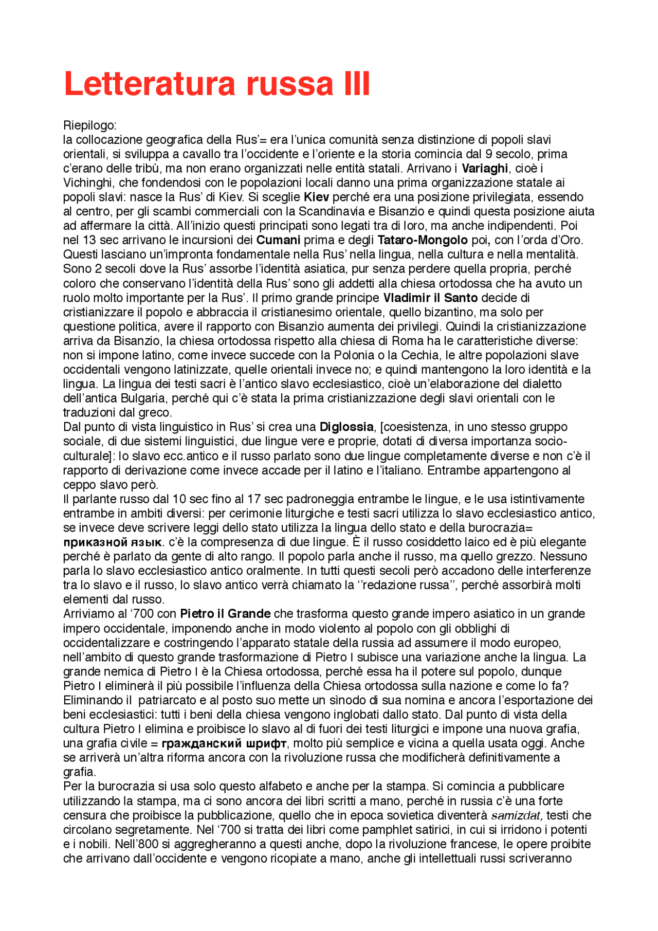 Appunti Di Letteratura Russa 3 Prof Raffaella Faggionato Docsity