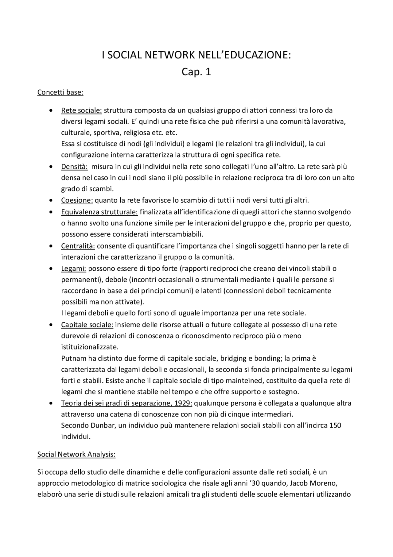 Riassunto dei primi due capitoli del libro ''I Social network nell ...