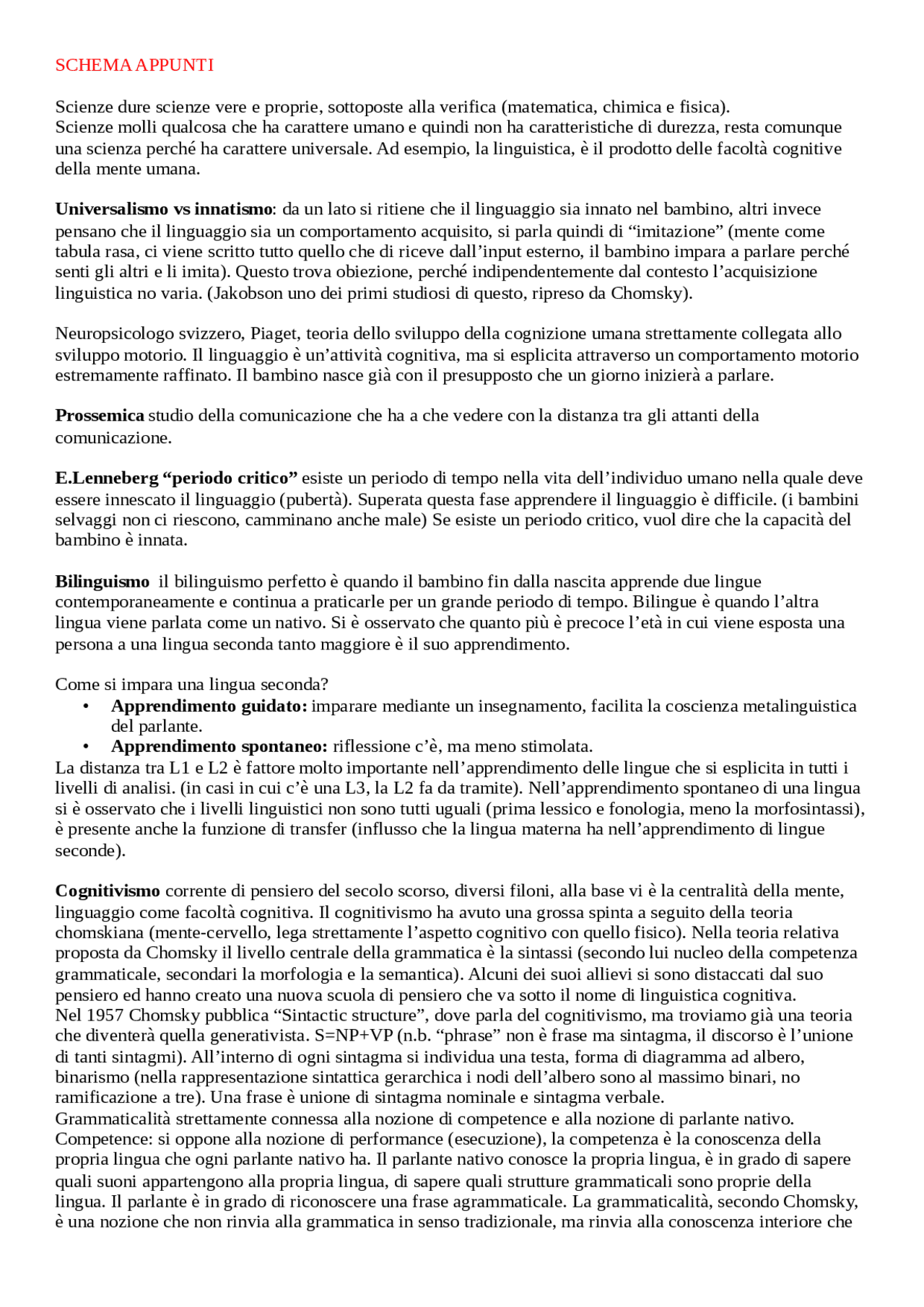 Schema appunti Linguistica Applicata 2018/2019 | Appunti di Linguistica ...