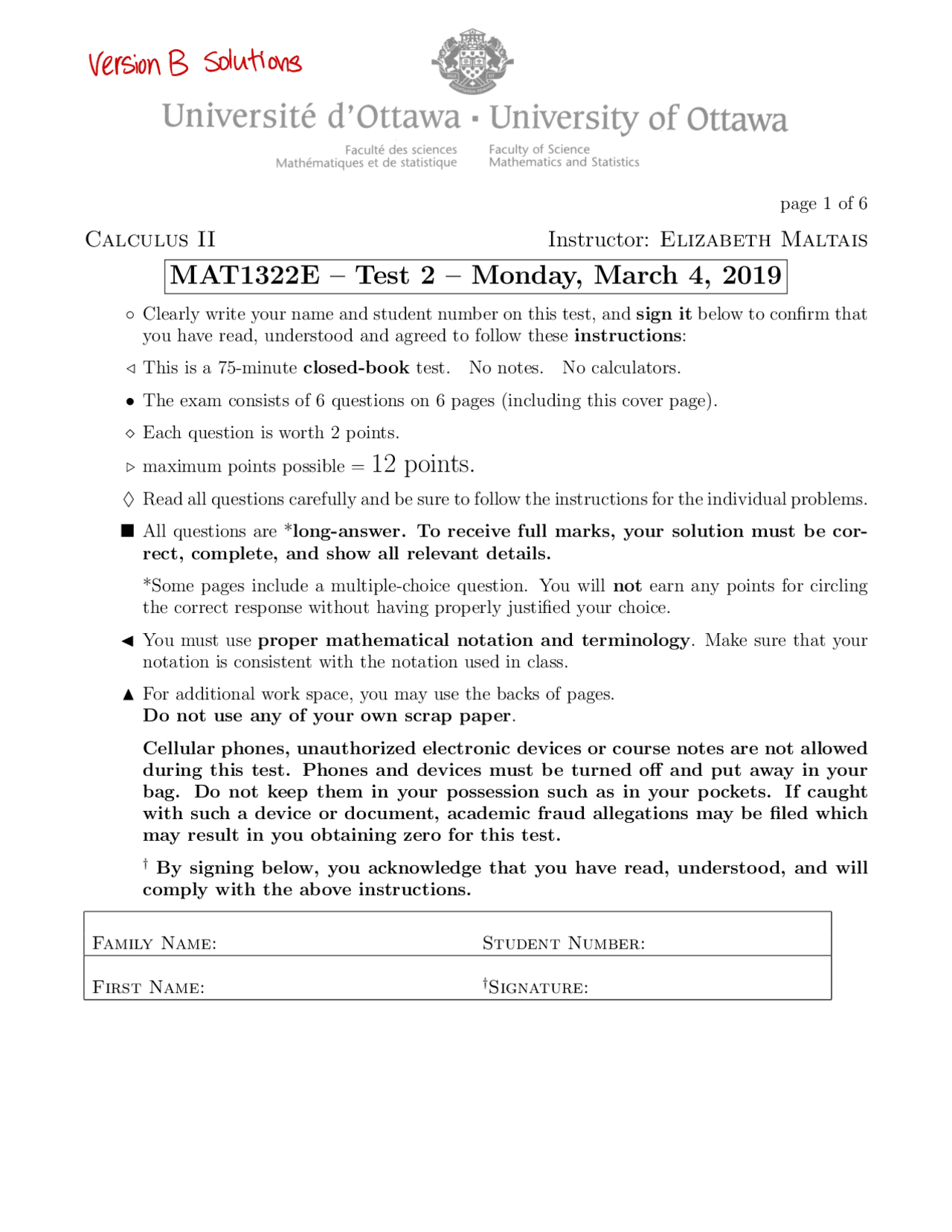 MAT1322E-Test2-versionB-solutions | Exams Calculus | Docsity