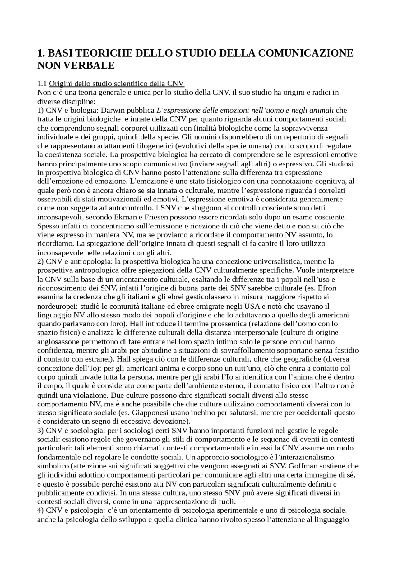 Riassunto La Comunicazione Non Verbale Docsity