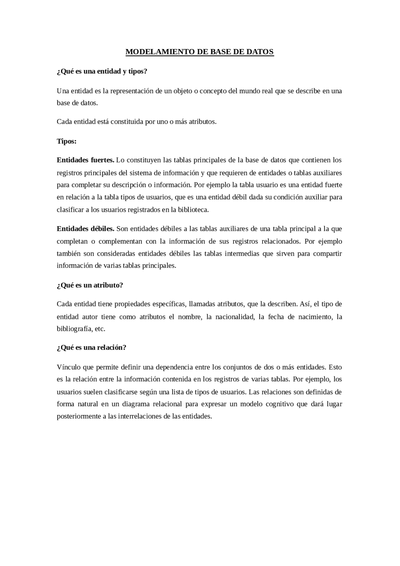 Modelamiento de base de datos - Docsity