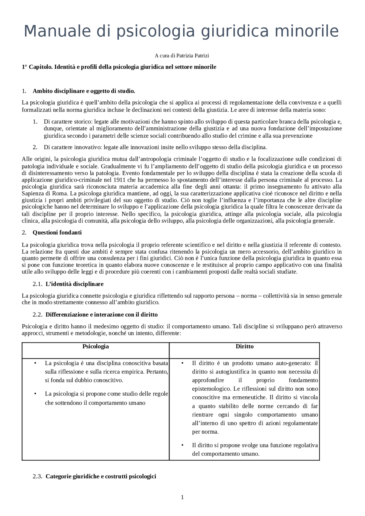 Manuale Di Psicologia Giuridica Minorile Docsity