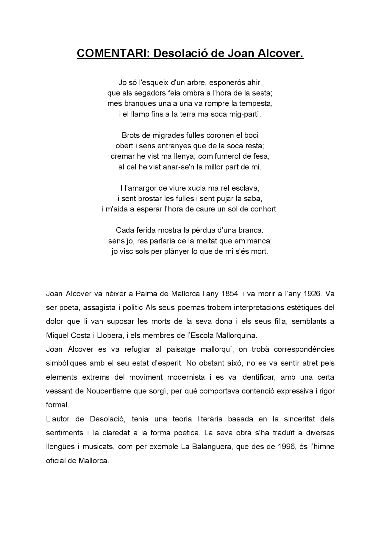 Comentaris De Text Català 1r Batxillerat Ejercicios De Catalán Docsity