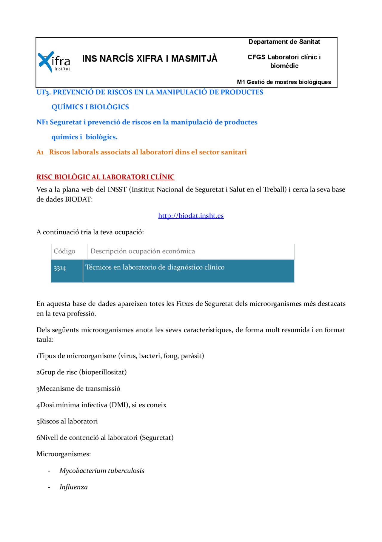 Actividad riesgo biológico | Appunti di Laboratory Practices and Management | Docsity