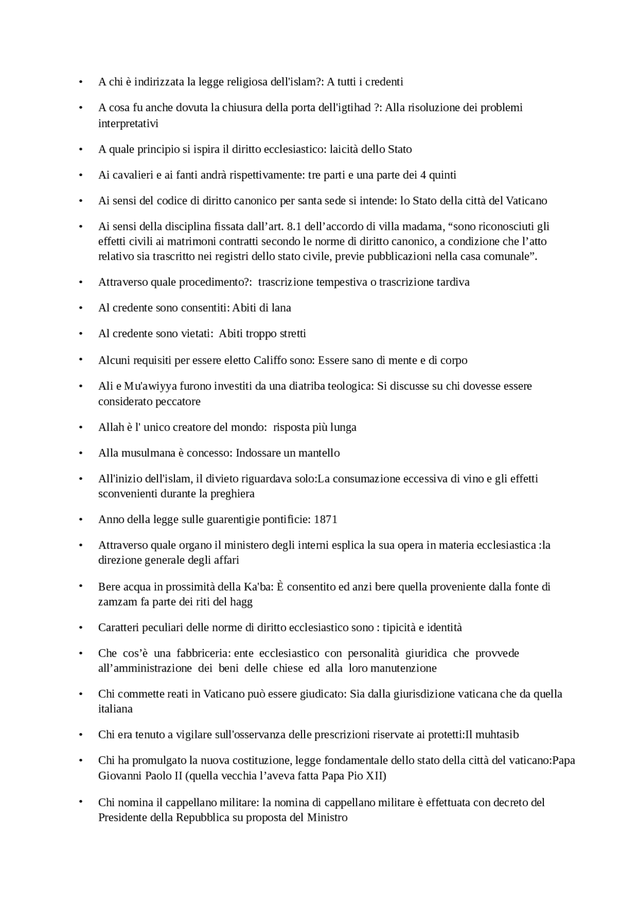 Diritto Ecclesiastico Esame Pegaso Docsity
