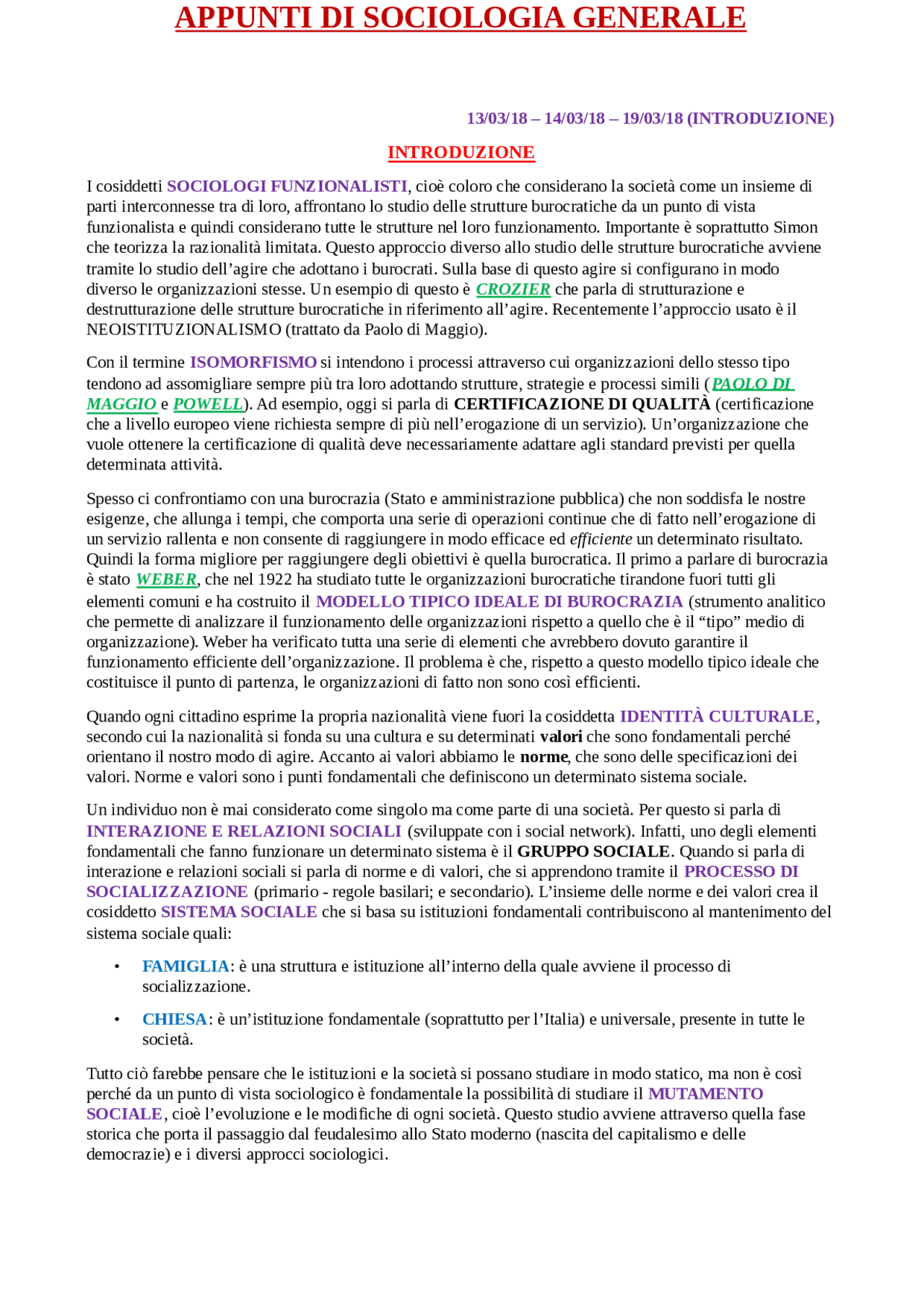 Appunti 1° E 2° Modulo Di Sociologia Generale Profssa Scuderi Docsity