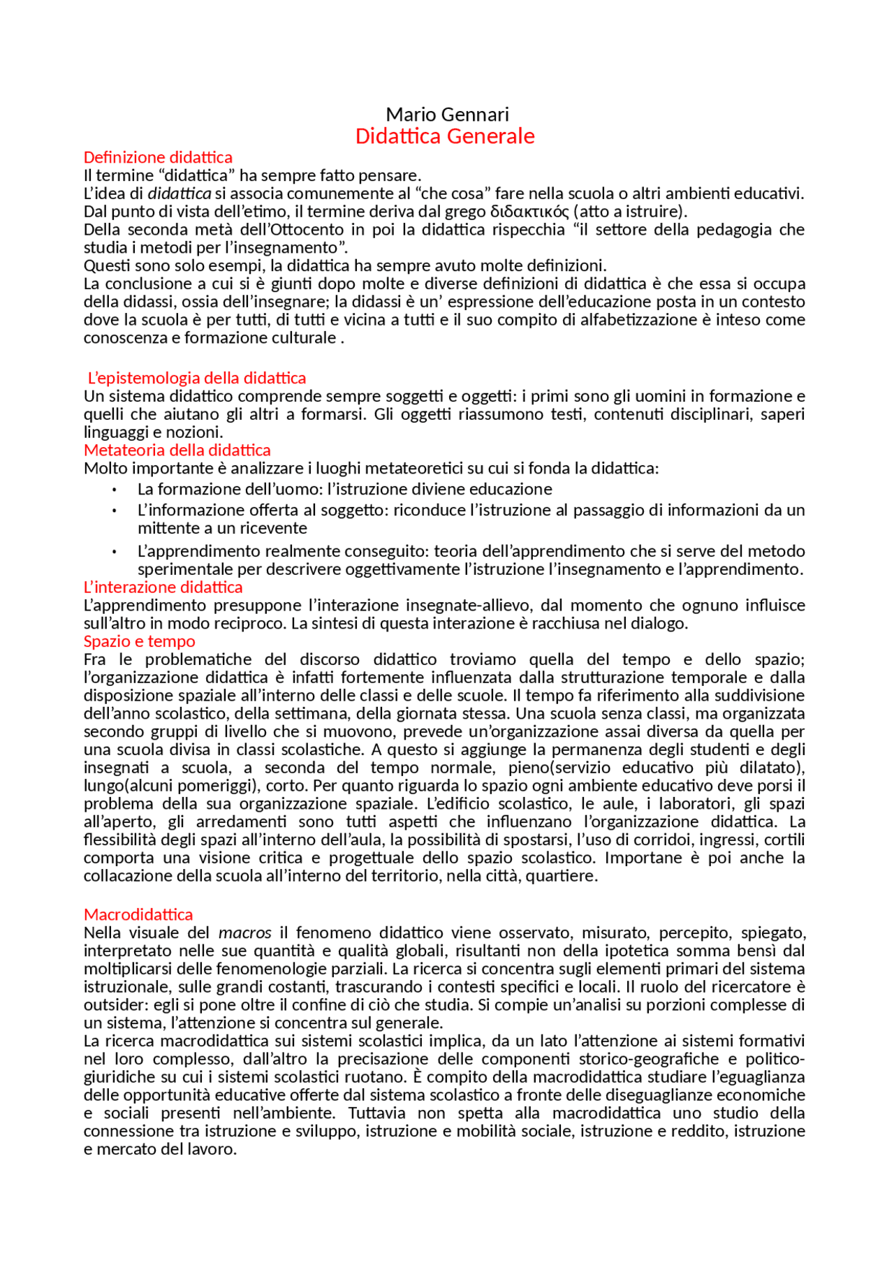 Didattica Generale M Gennari Docsity