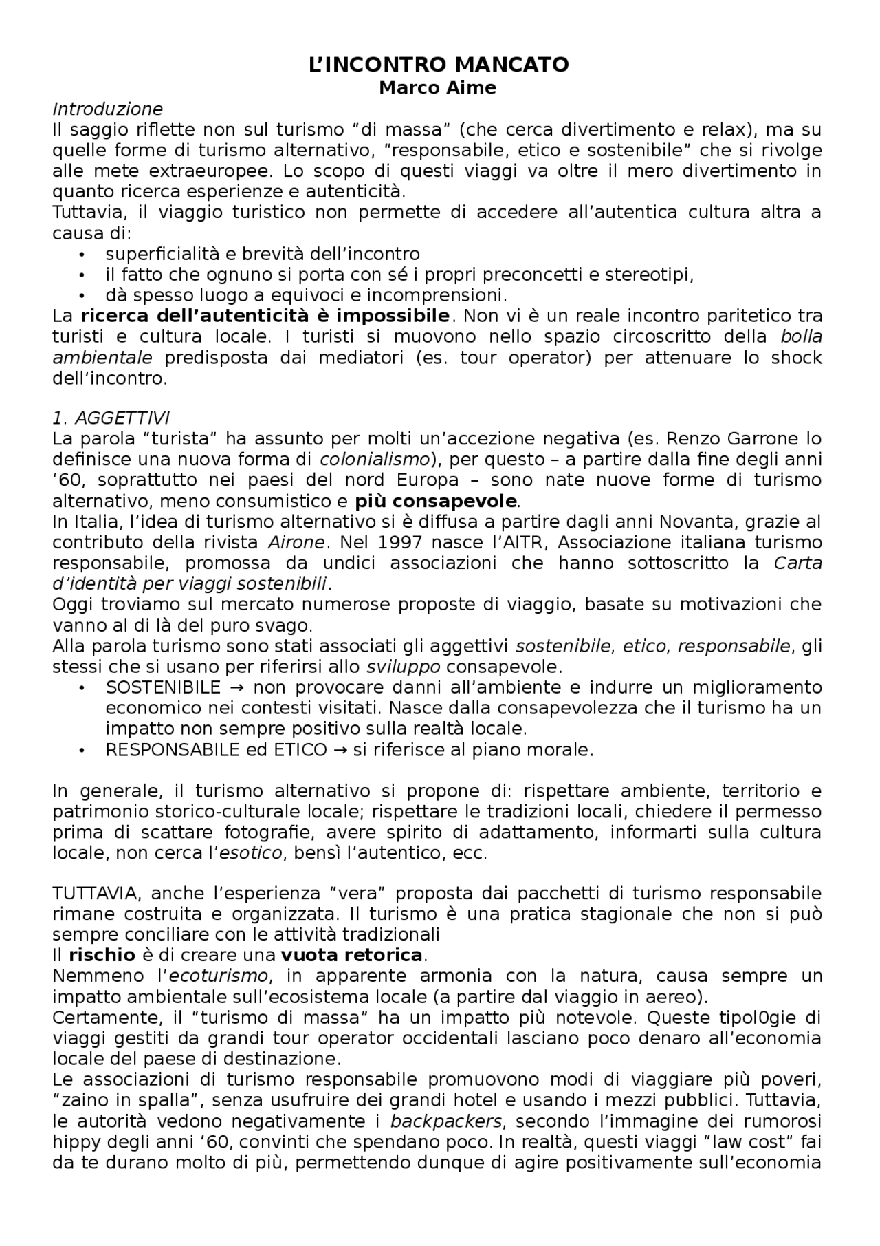 Marco Aime Lincontro Mancato Riassunto Docsity