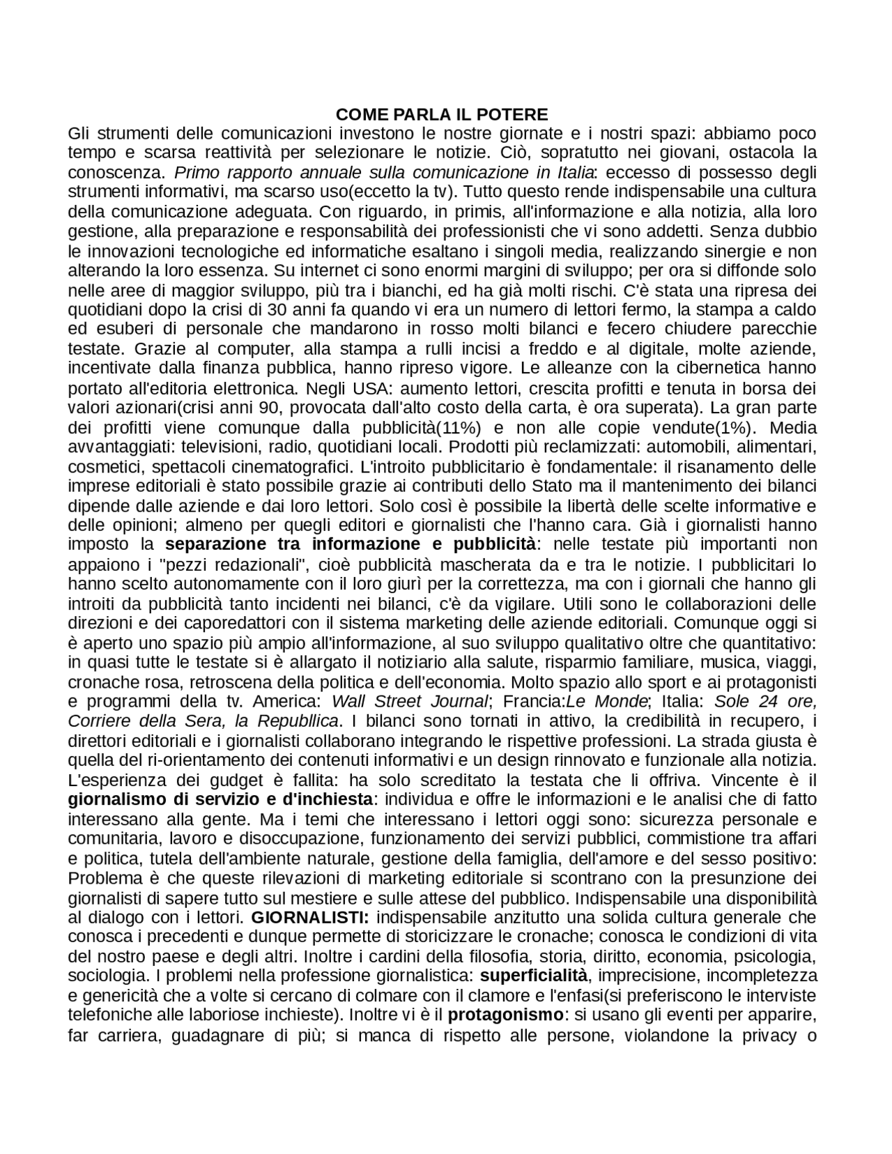 Come parla il potere - Docsity