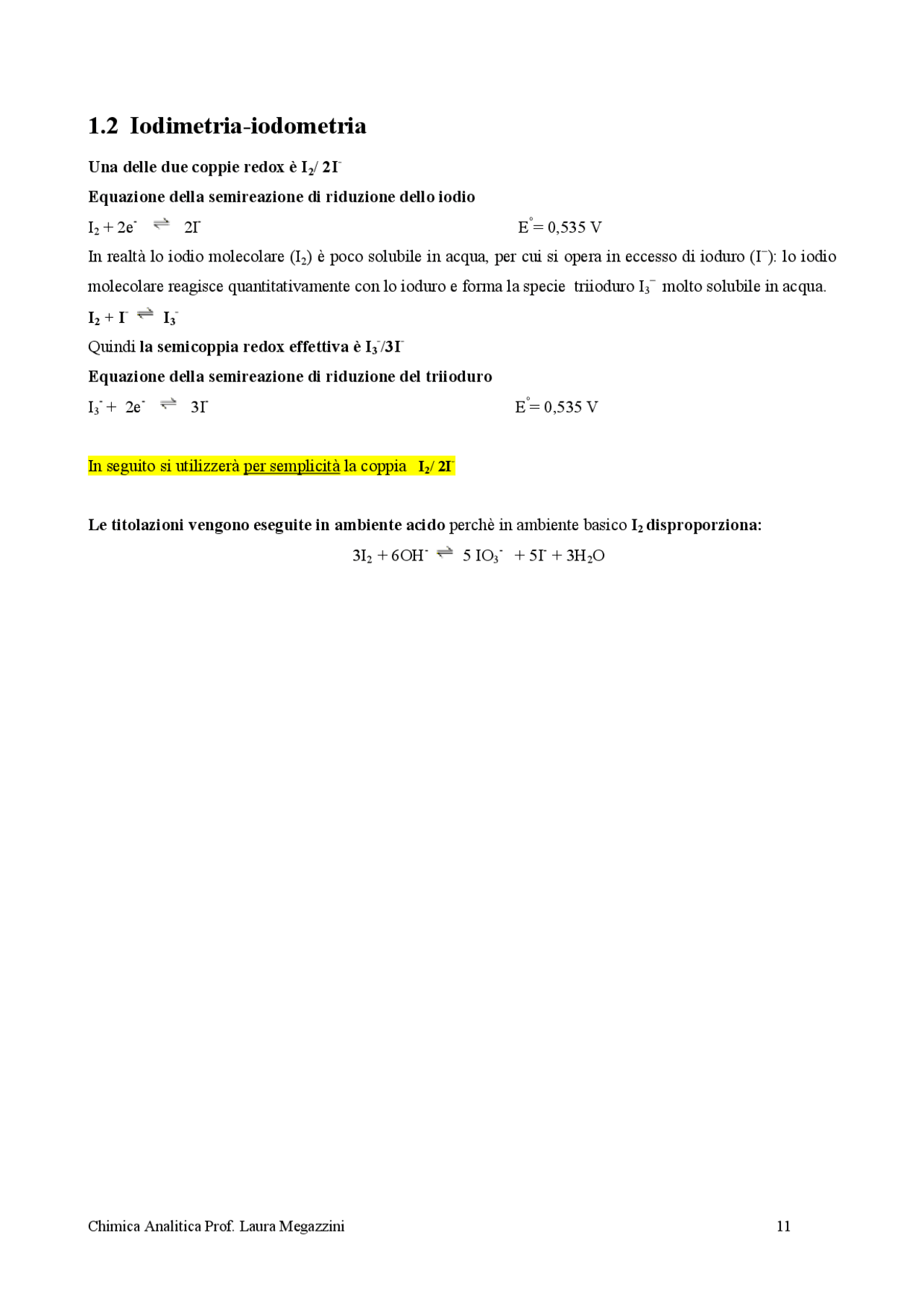 Iodometria - Iodimetria Chimica analitica - Docsity