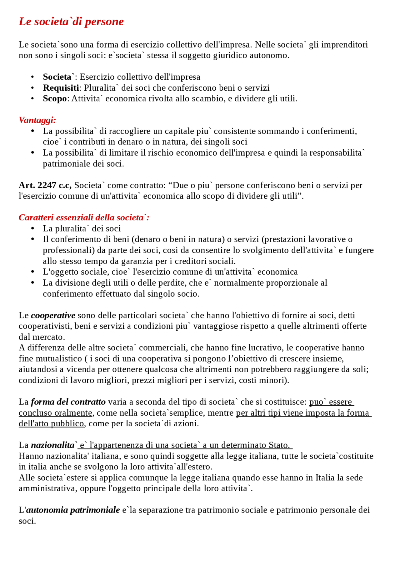 Le Società Di Persone Docsity