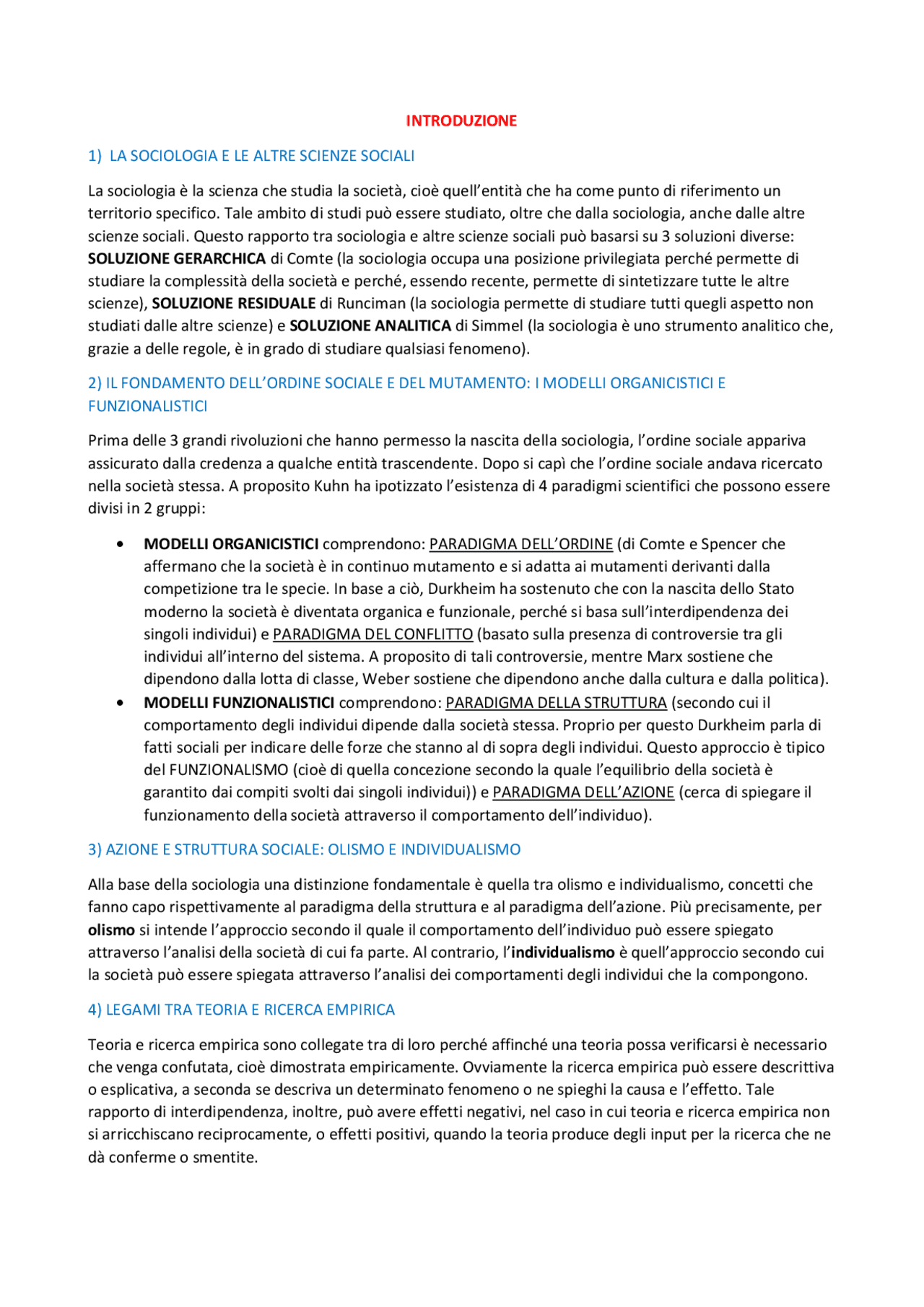 Risposte Domande 1° E 2° Modulo Di Sociologia Generale Profssa
