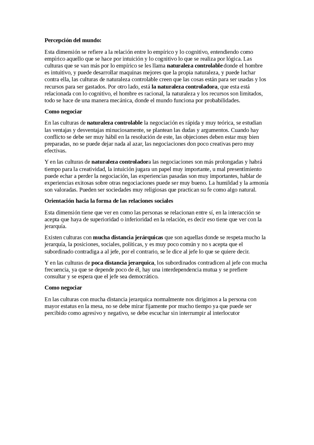 percepcion del mundo | Apuntes de Negocios Internacionales | Docsity