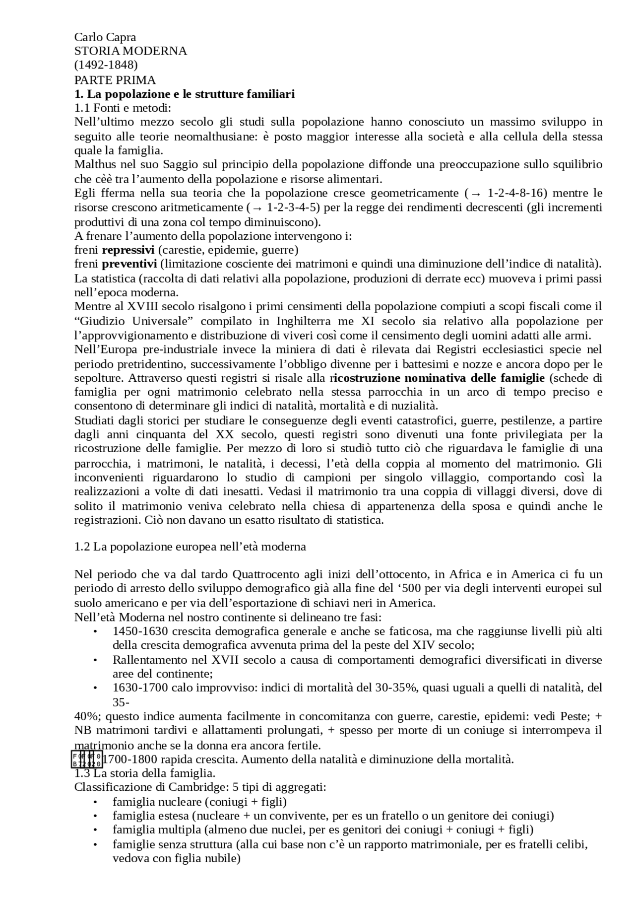 Riassunto Storia Moderna Capra Docsity