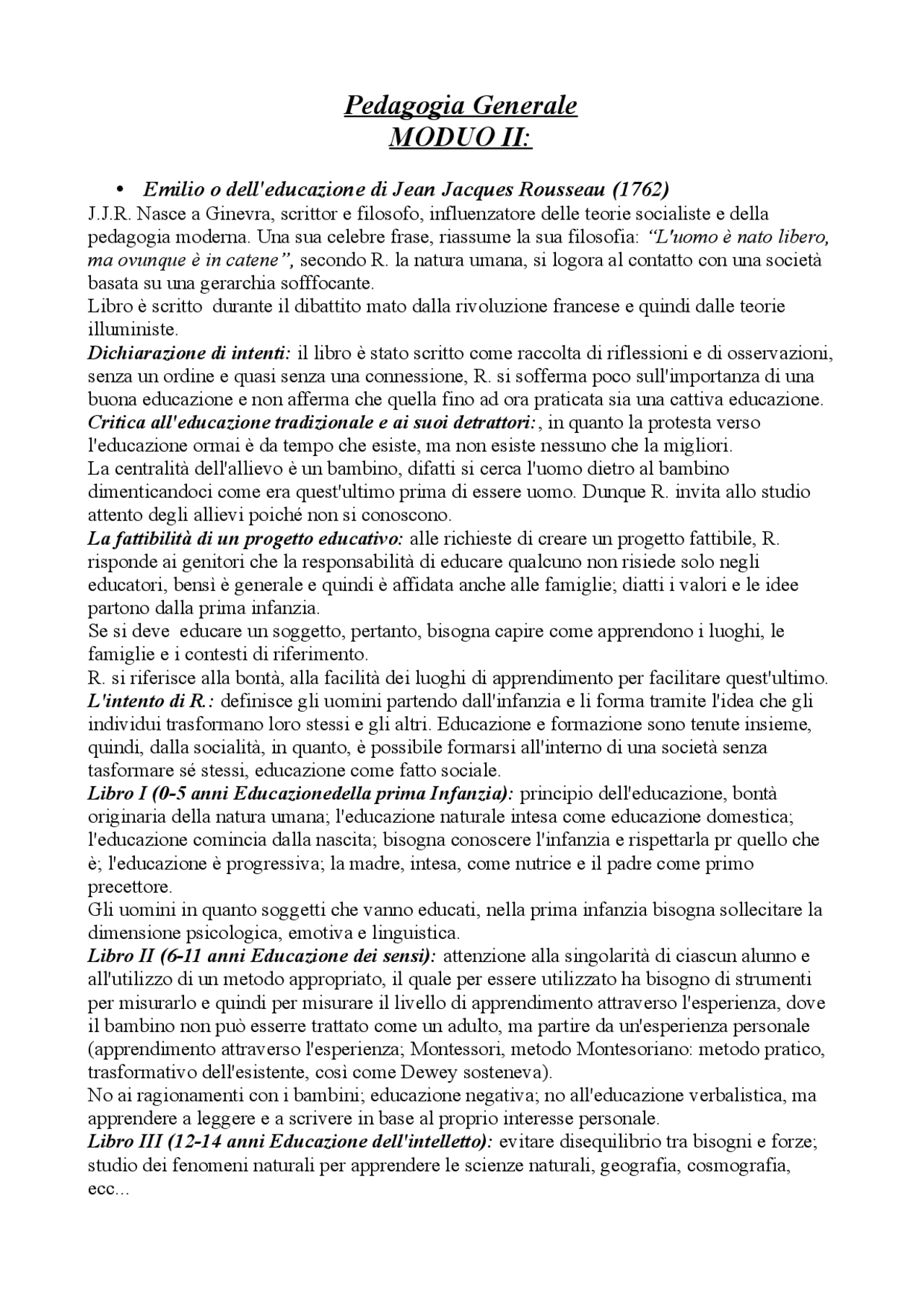 Modulo Ii Di Pedagogia Generale Docsity