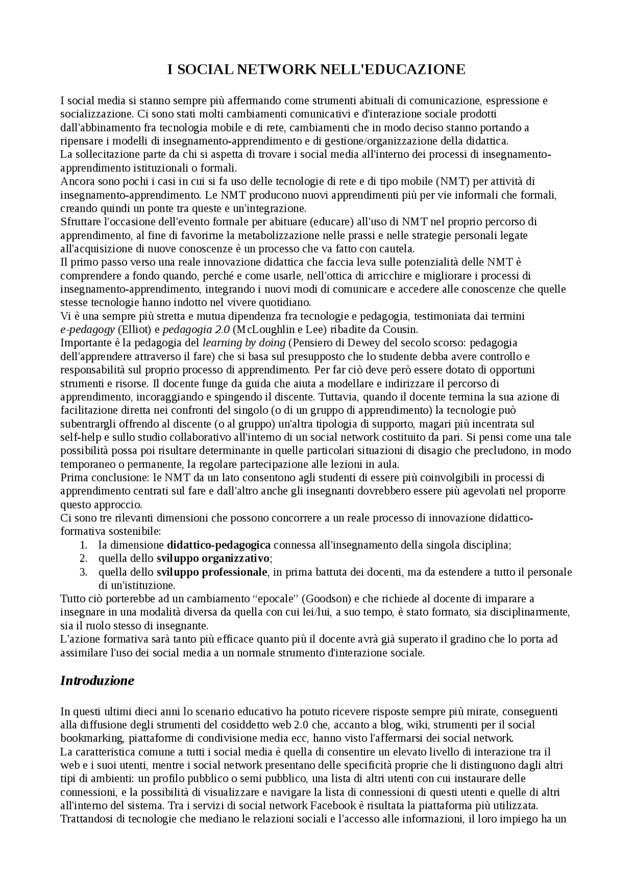 I Social Network Nelleducazione Docsity
