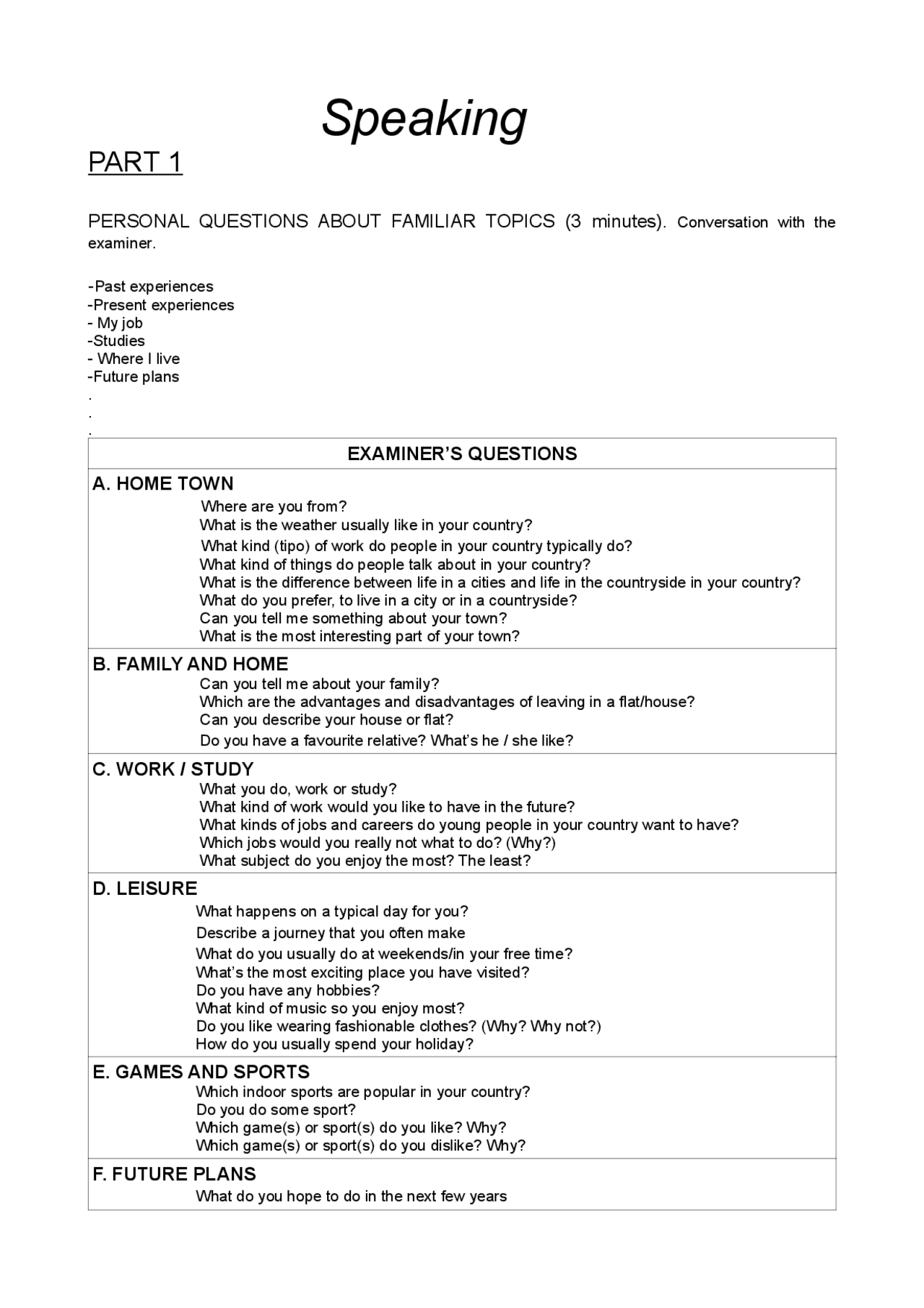 Speaking preparación en dos partes - Docsity