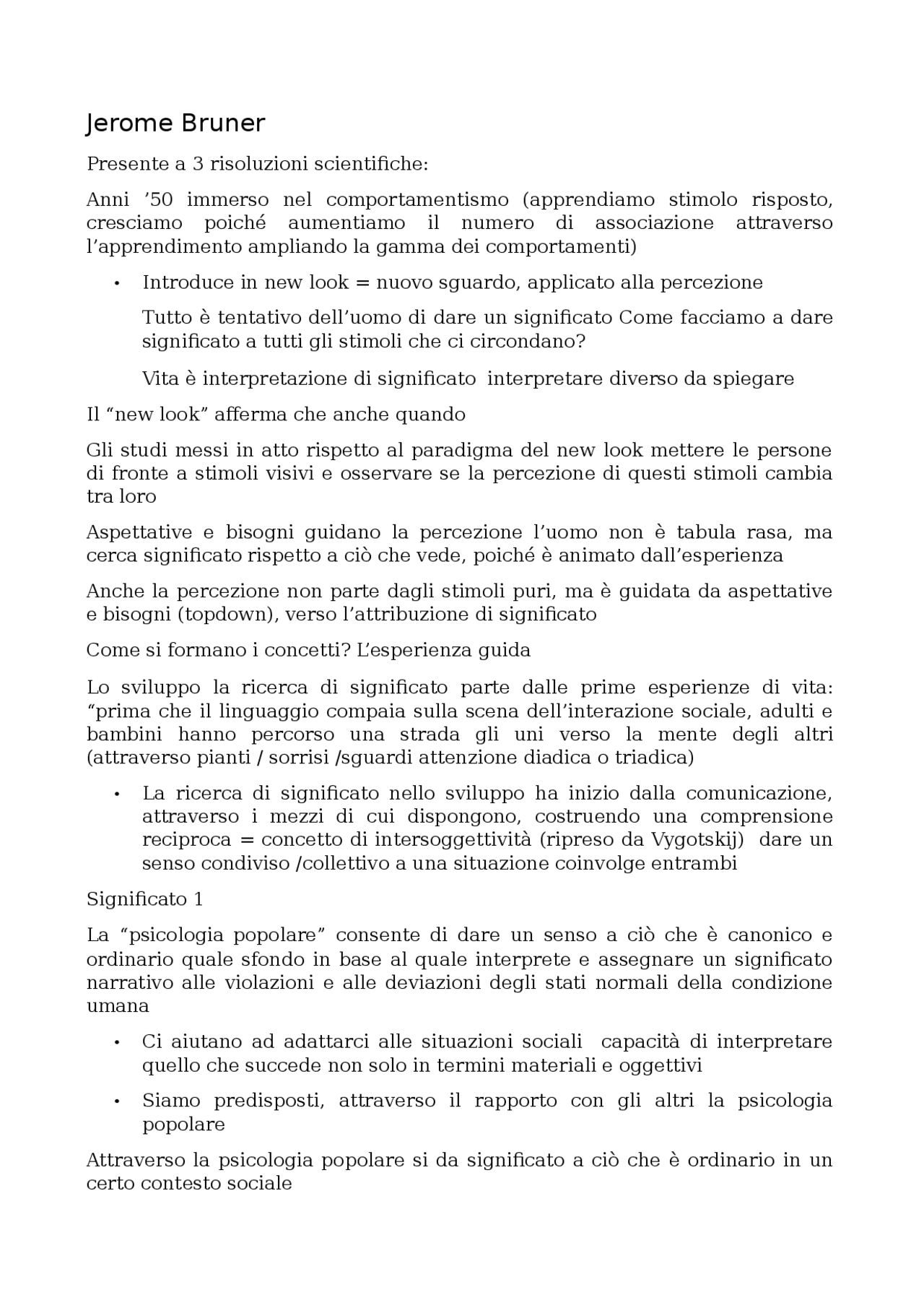Appunti Di Jerome Bruner Appunti Di Psicologia Dello Sviluppo Docsity