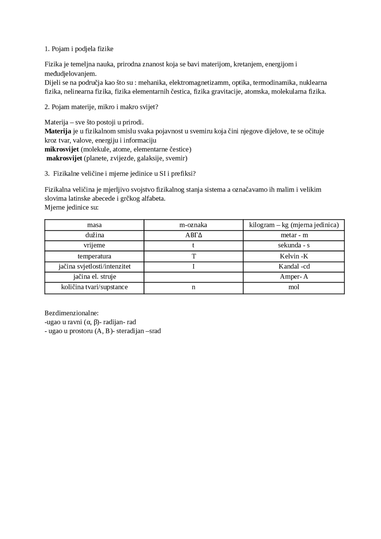 Fizičke Veličine I Opis Beleške Predlog Fizika Docsity