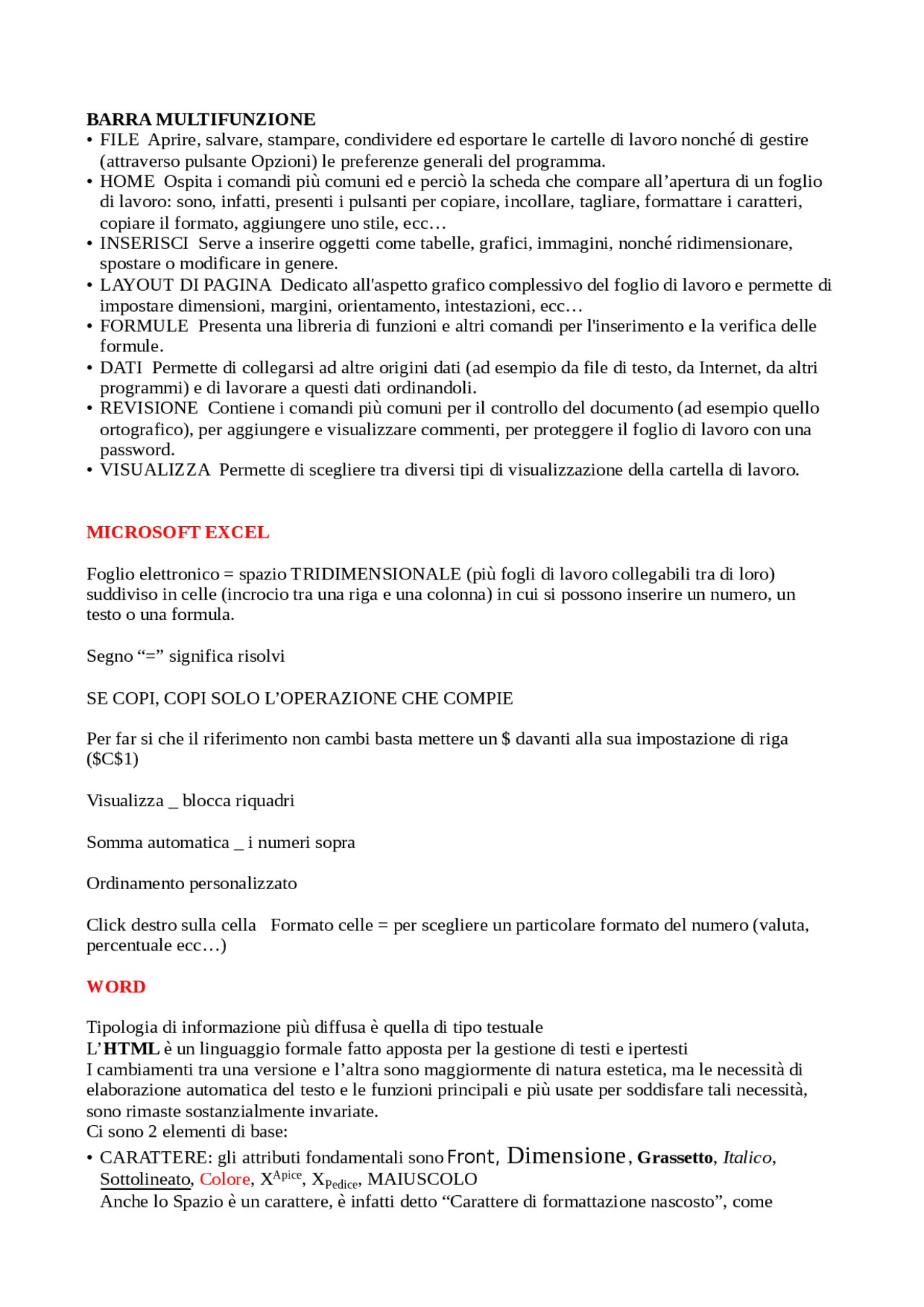 Microsoft excel e word | Appunti di Elementi di Informatica | Docsity