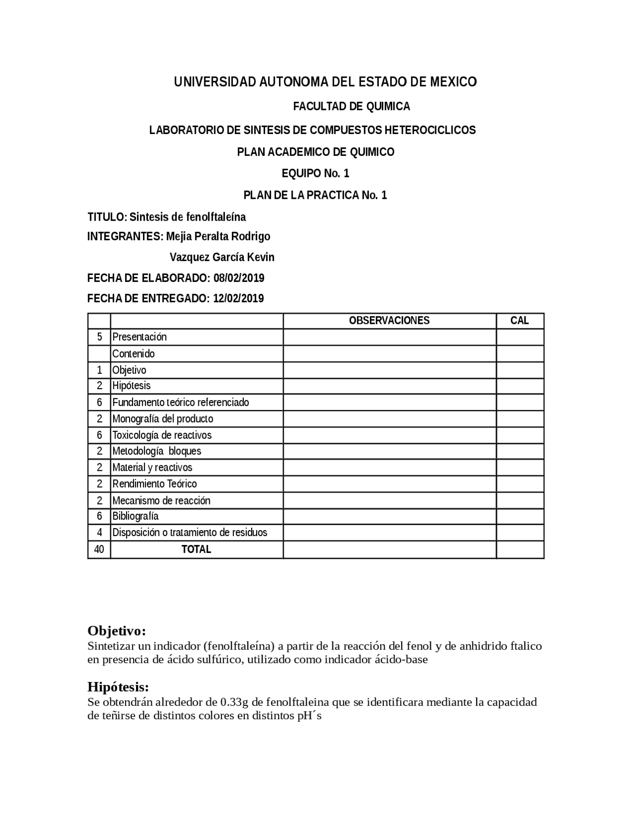 Sintesis De Fenolftaleína Docsity
