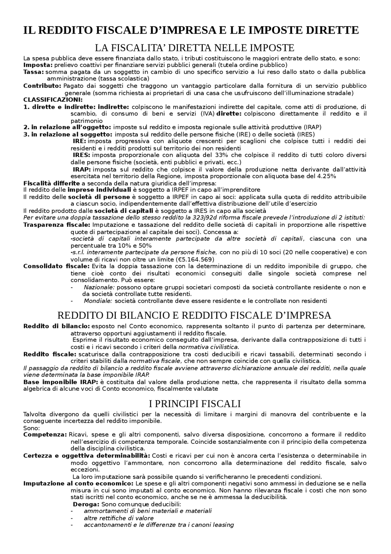 Il Reddito Fiscale E Le Imposte Differite Notes De Mercatique Docsity