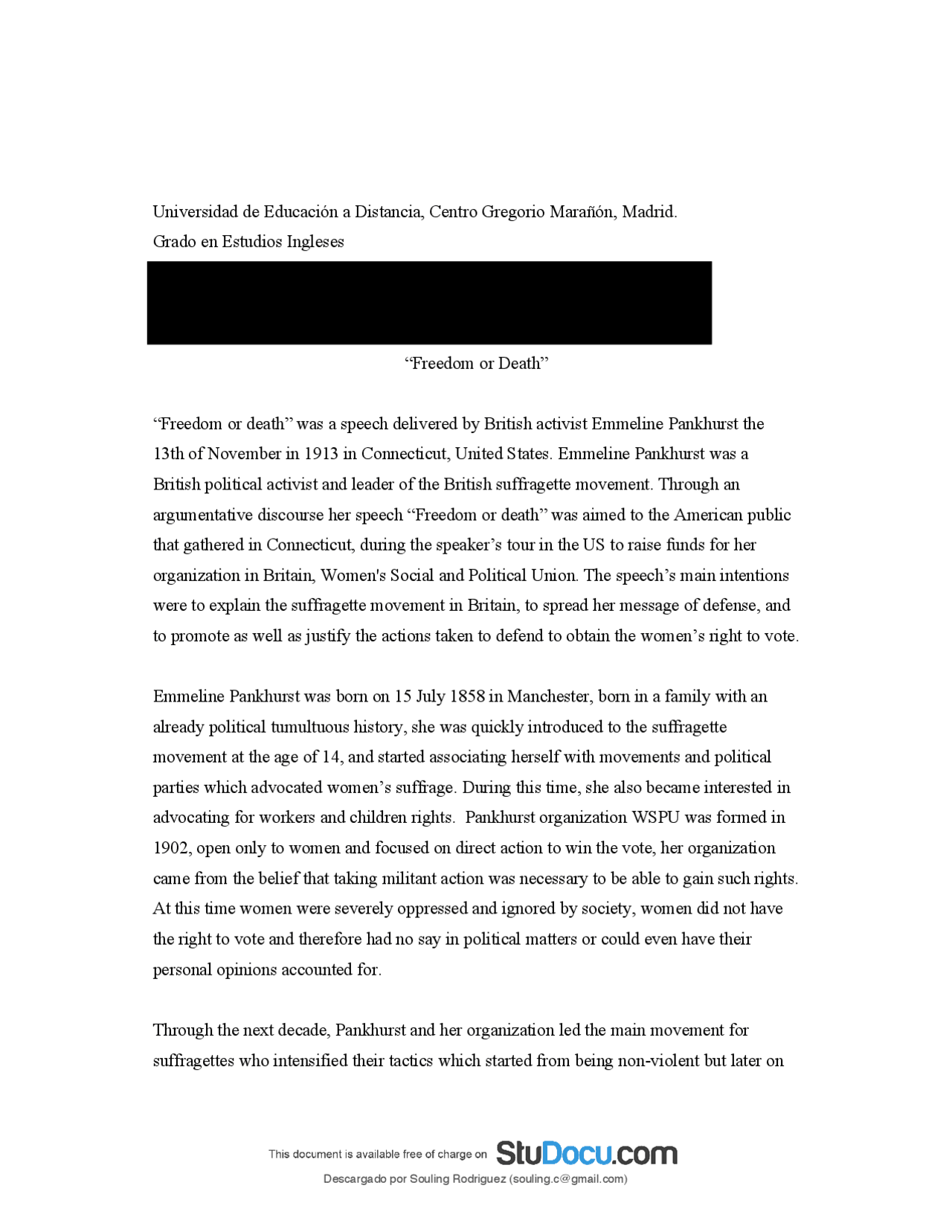 Freedom or Death (maximum score 2) 1PEC - Docsity