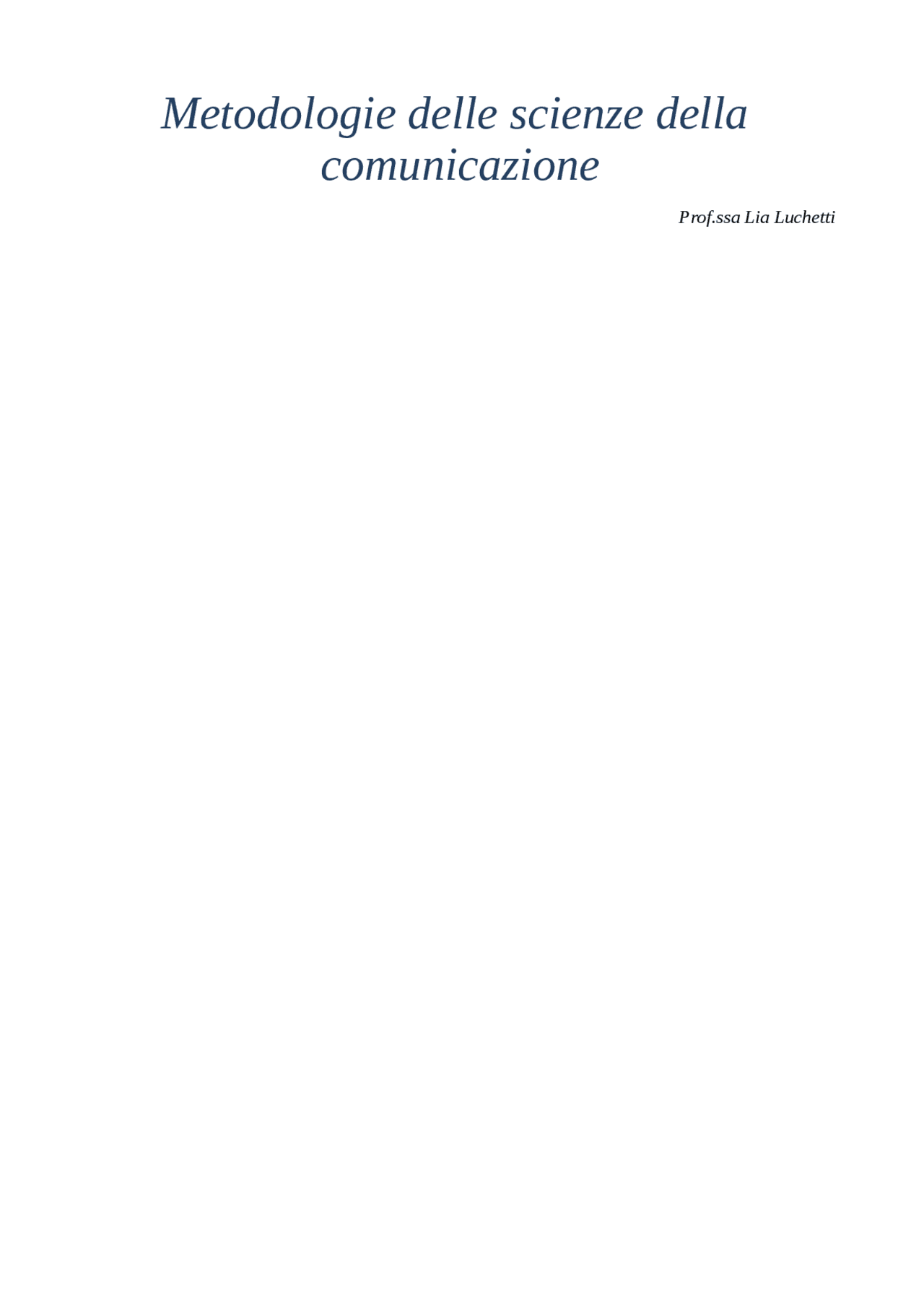 Metodologie Delle Scienze Della Comunicazione Docsity