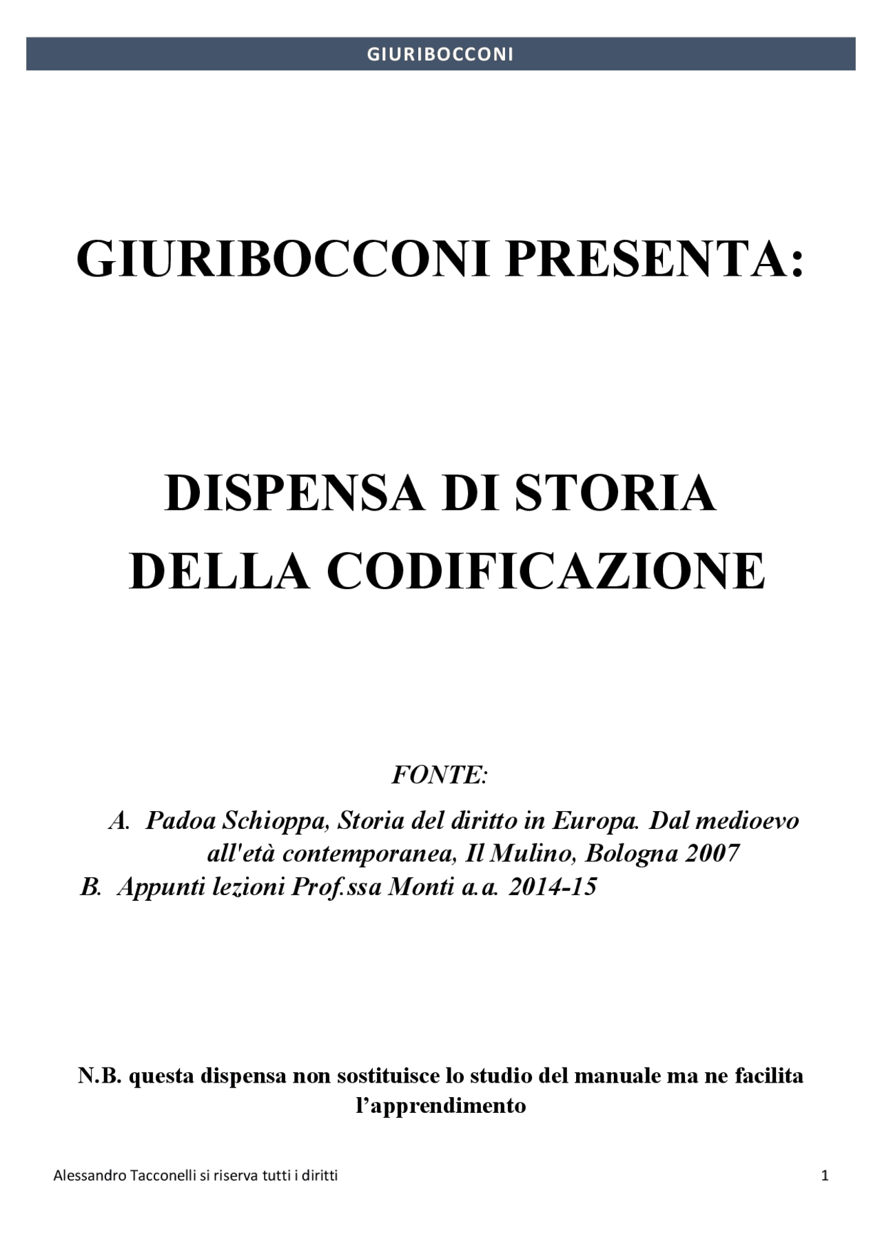 Storia Della Codificazione Docsity