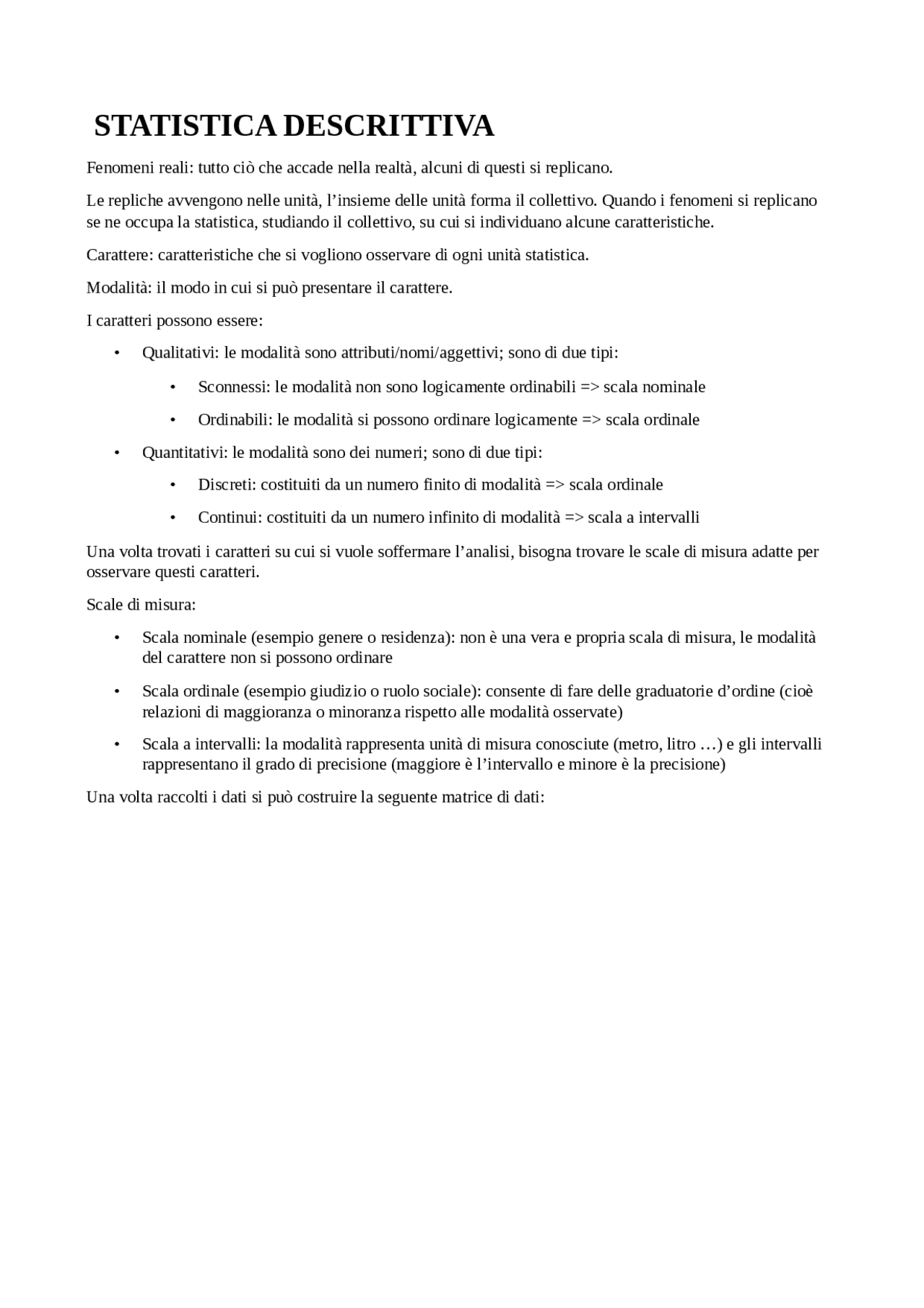 Riassunto Di Statistica Docsity