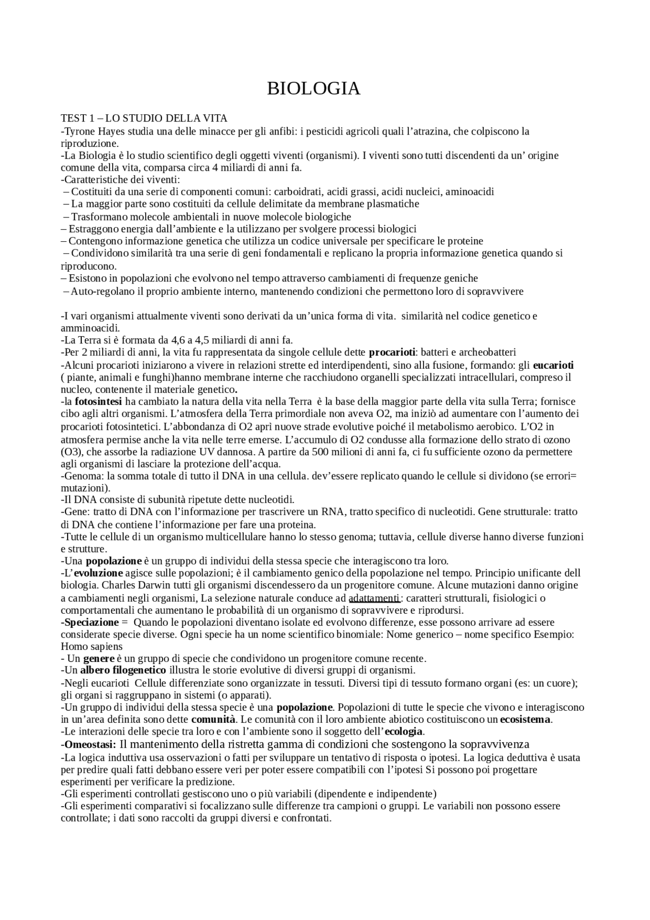 Domande Esame Di Biologia Prove Desame Di Biologia Docsity
