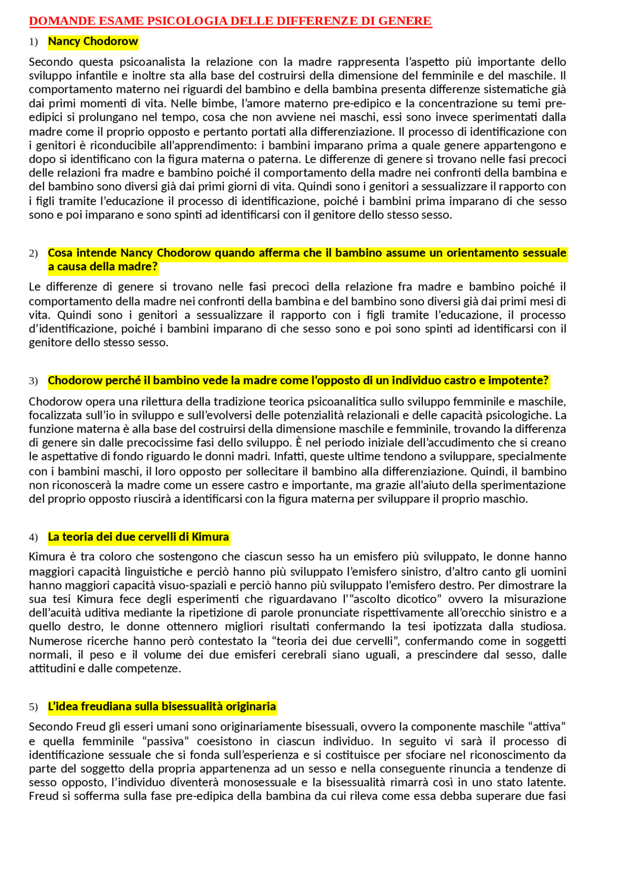 Psicologia Delle Differenze Di Genere Docsity