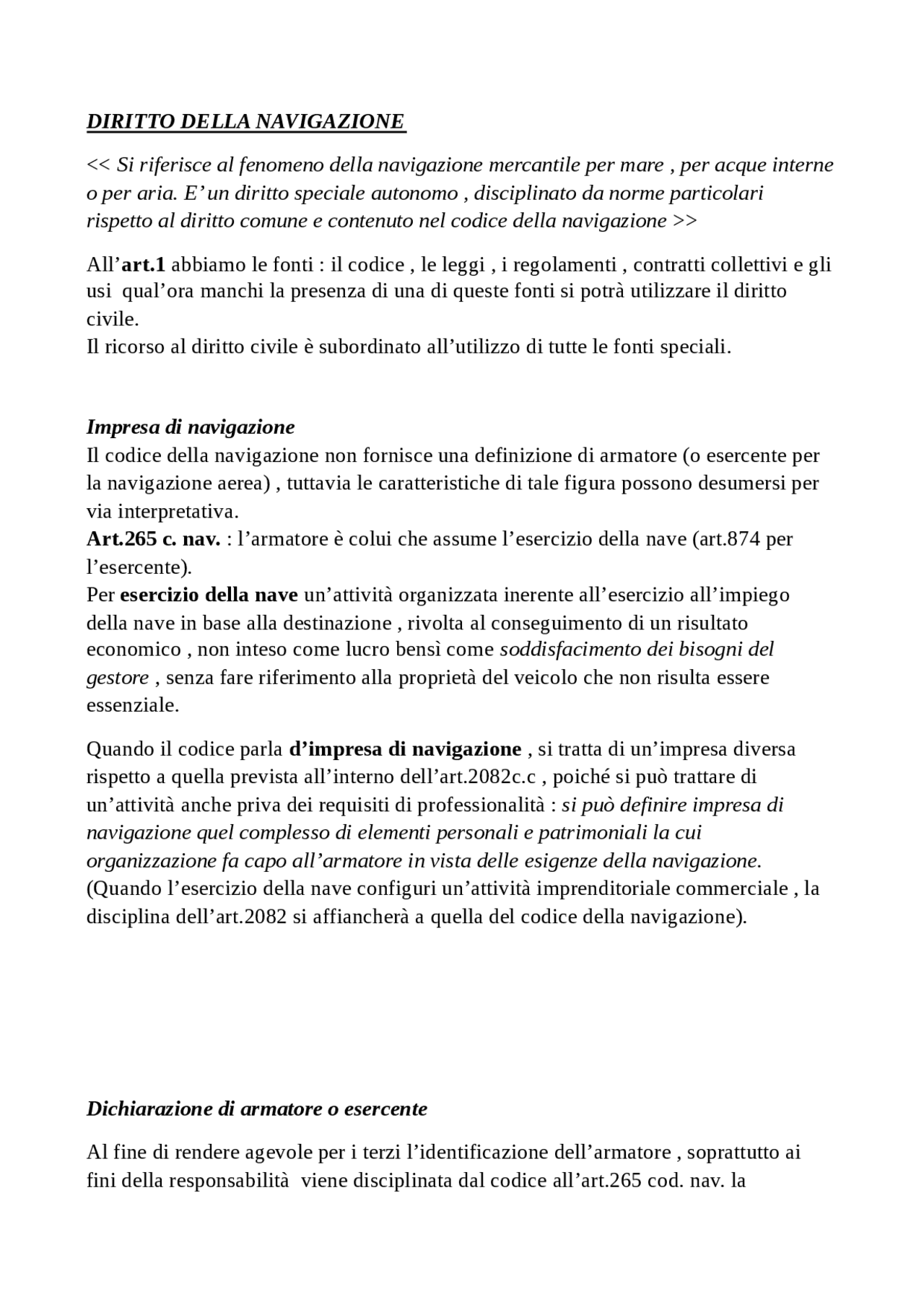 Diritto Della Navigazione Docsity