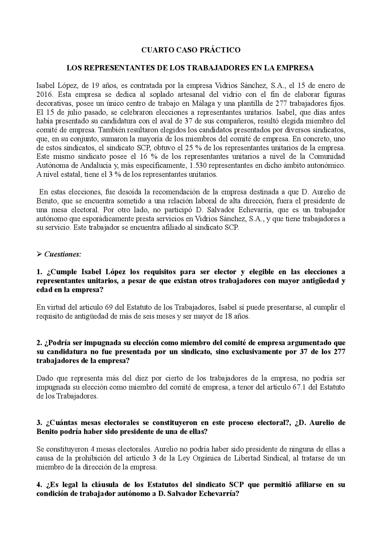 4º Caso Práctico Derecho Laboral Ejercicios De Derecho Laboral Docsity