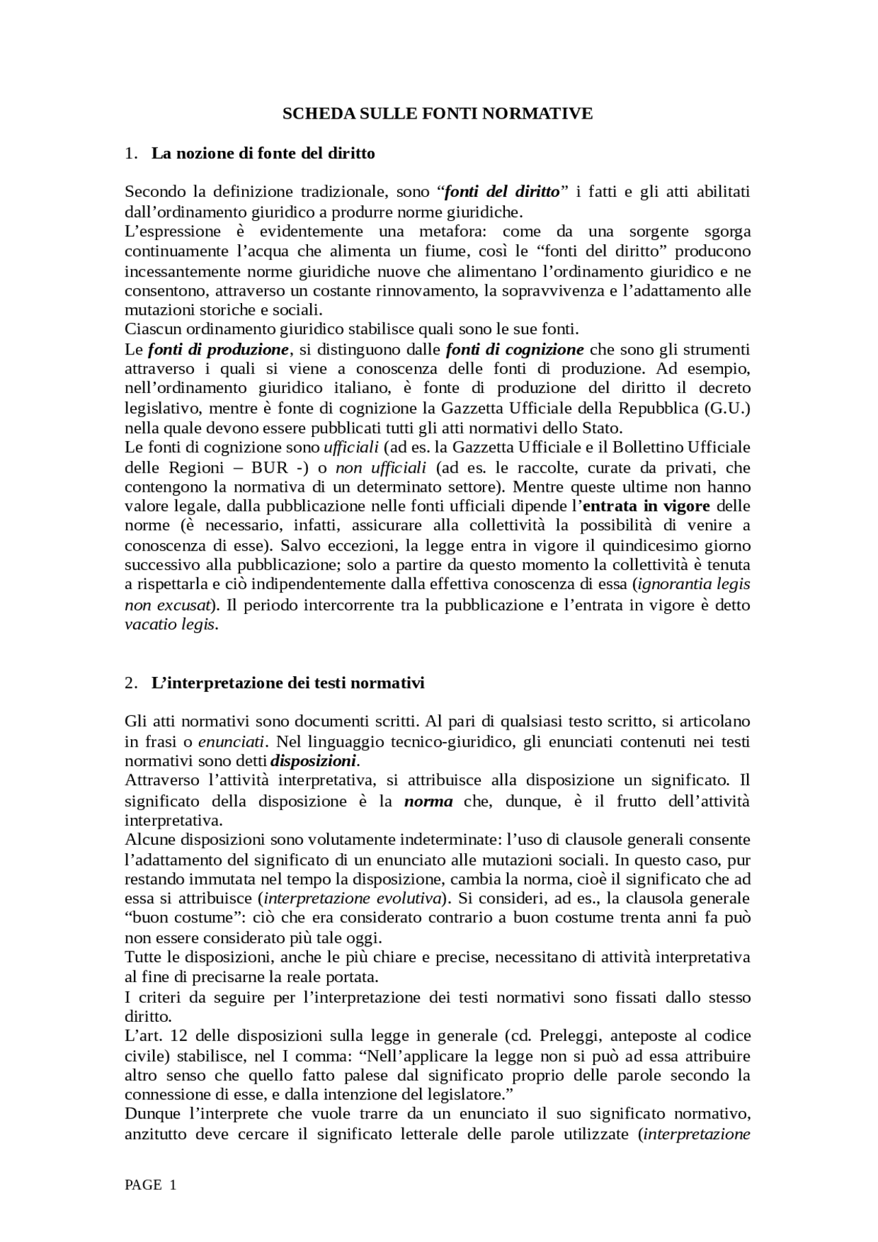 Scheda Sulle Fonti Normative Docsity