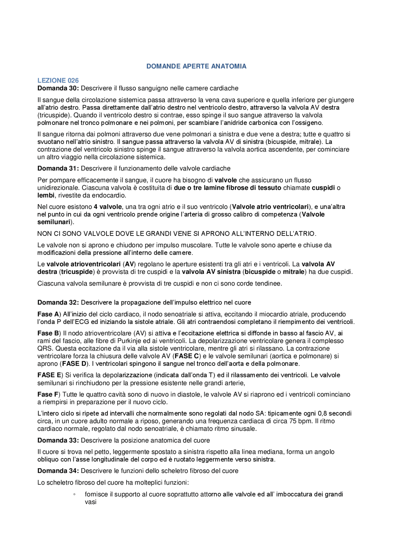 Domande Aperte Anatomia Ecampus Docsity