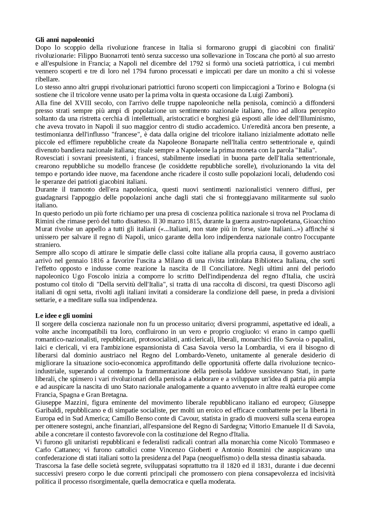 Il risorgimento italiano - Docsity