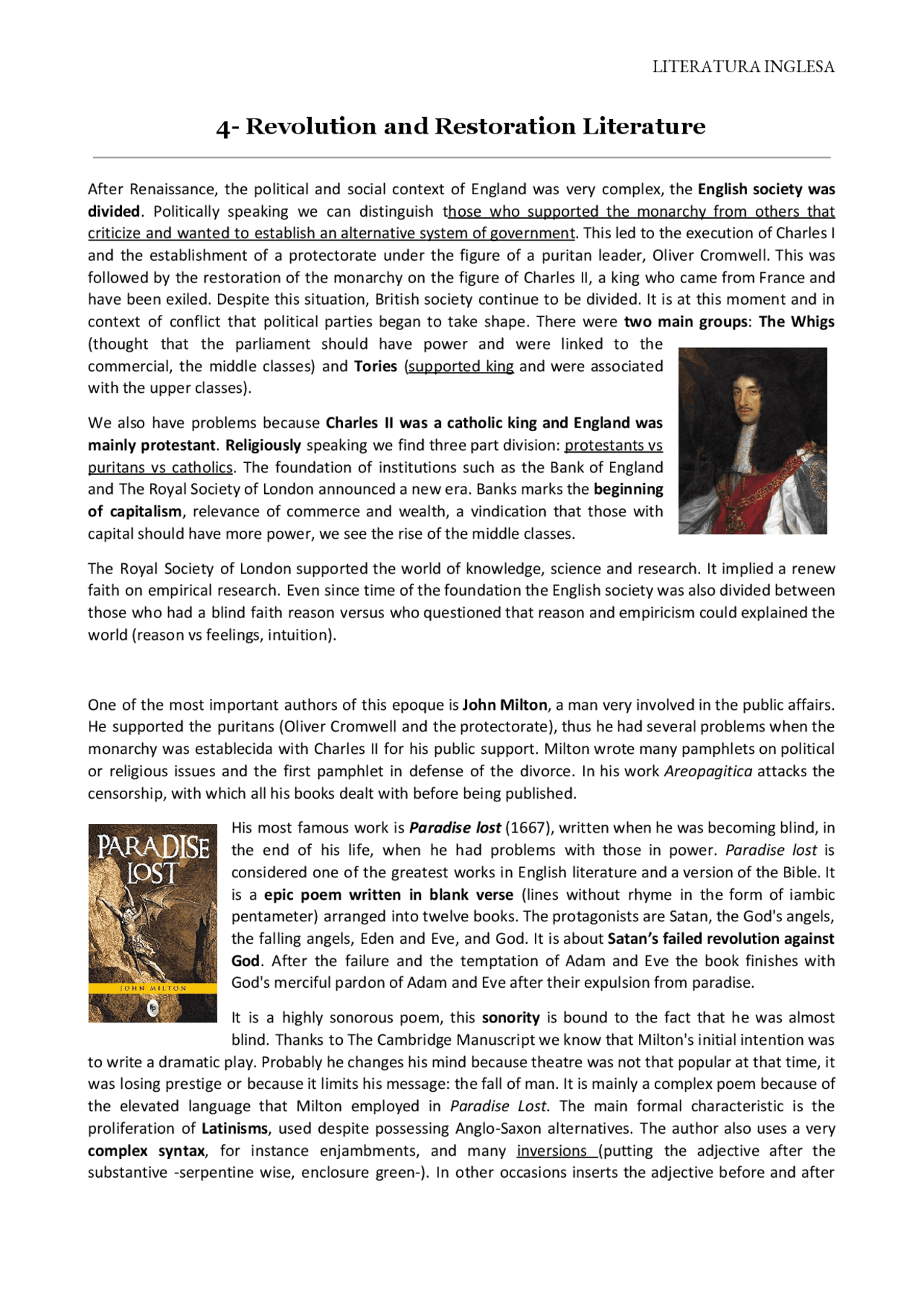 4- Revolution and Restoration Literature and 5- Enlightenment ...