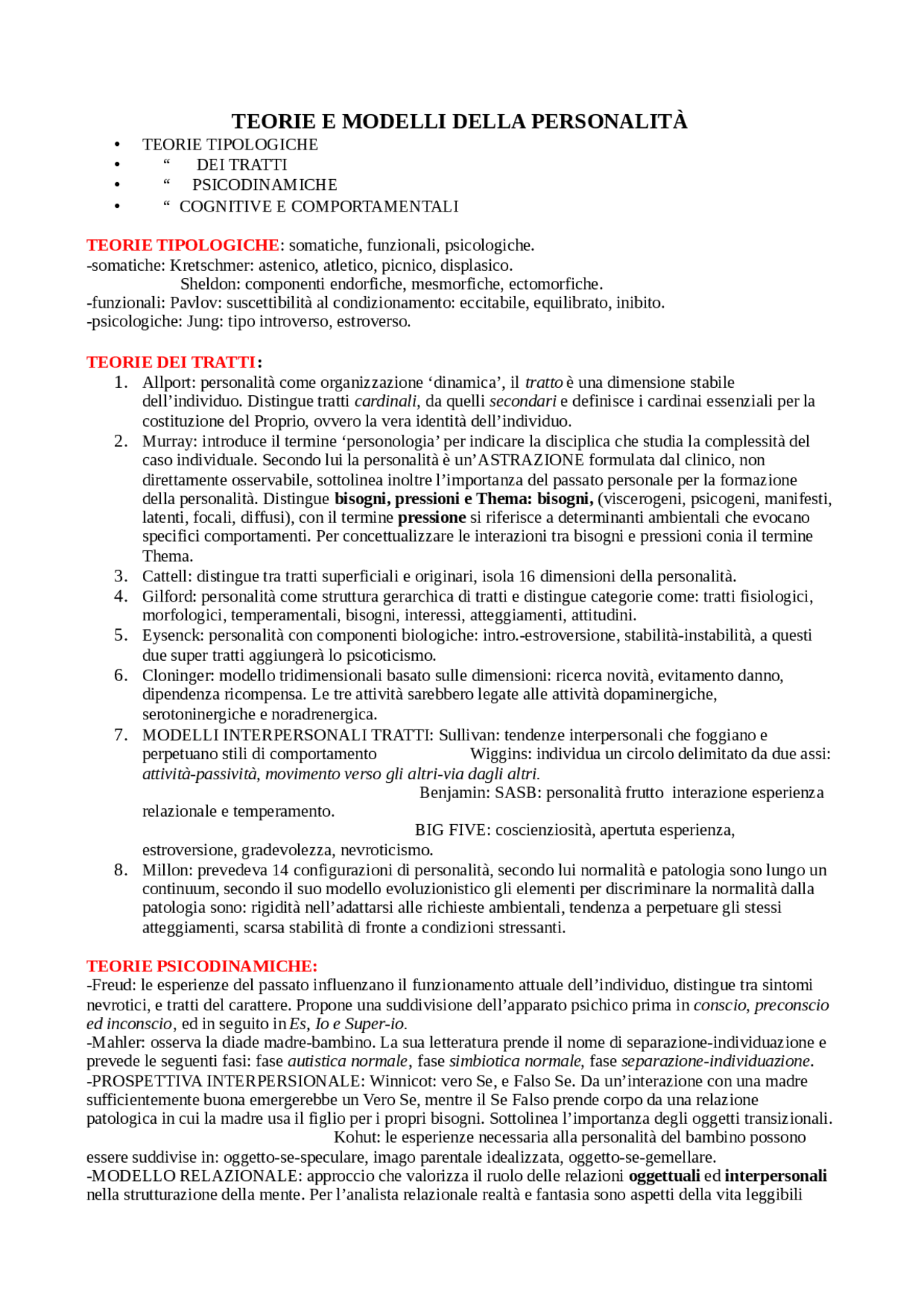La Personalità E I Suoi Disturbi Riassunto Parte 1 Docsity