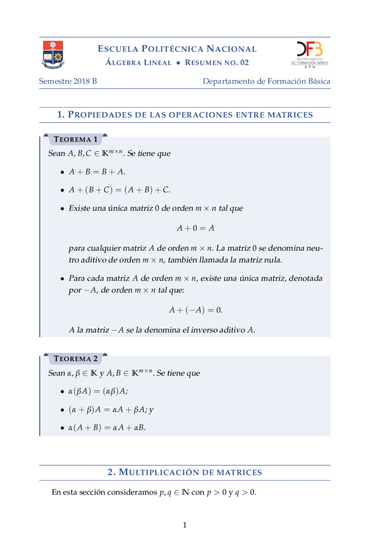 Propiedades de las Operaciones de Matrices | Apuntes de Álgebra Lineal ...