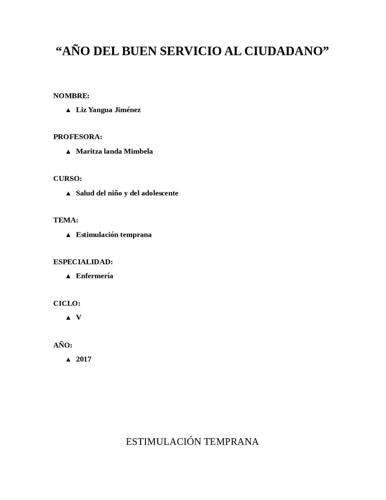 Estimulacion Temprana Docsity