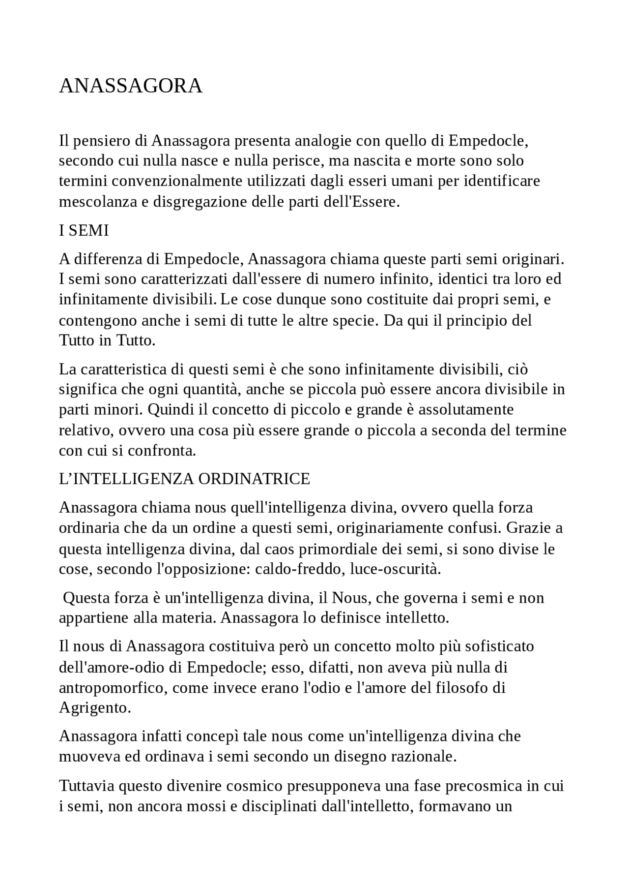 Pensiero Di Anassagora Appunti Di Filosofia Docsity